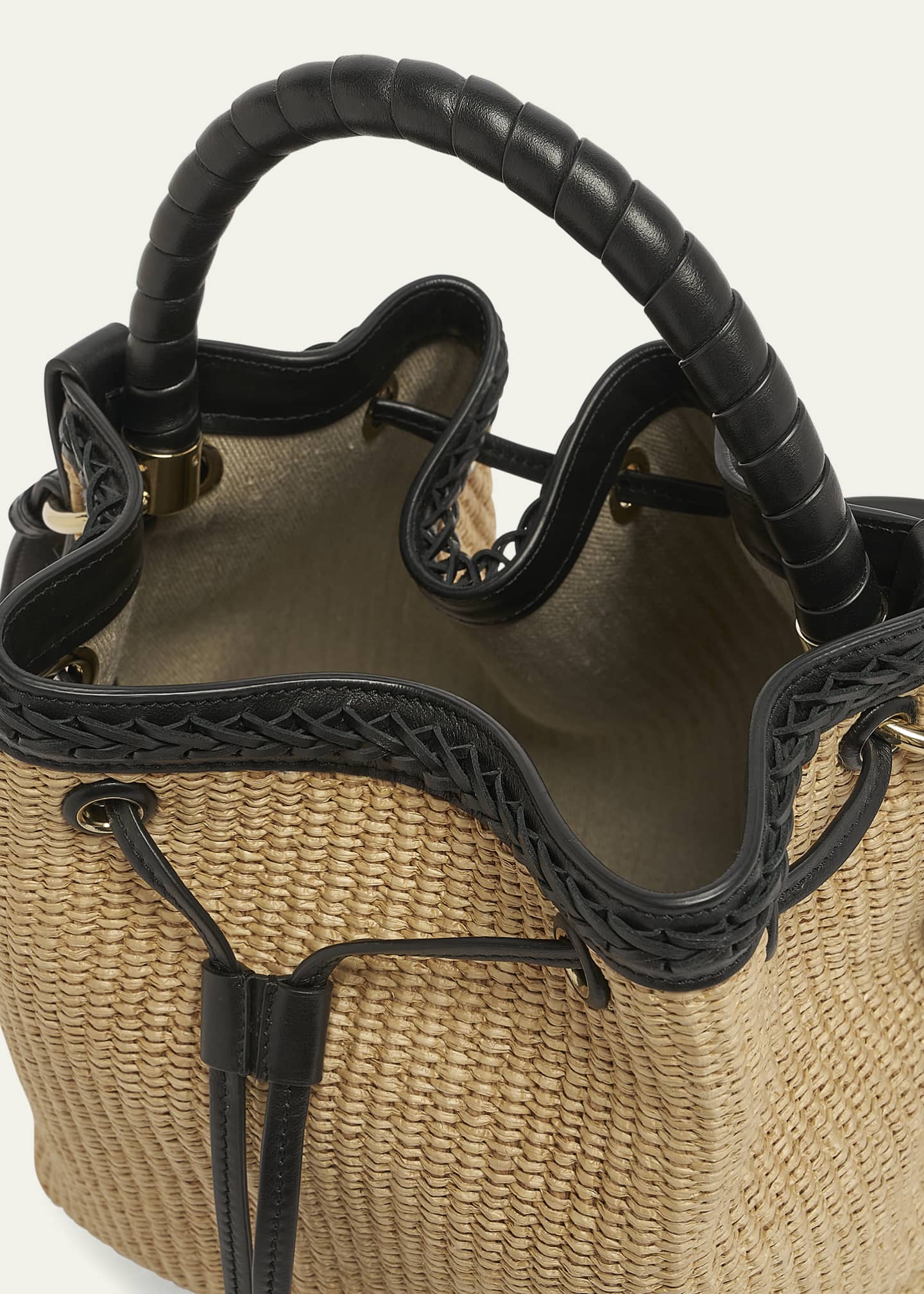 Chloe Marcie Drawstring Bucket Bag in Raffia and Leather - Bergdorf Goodman