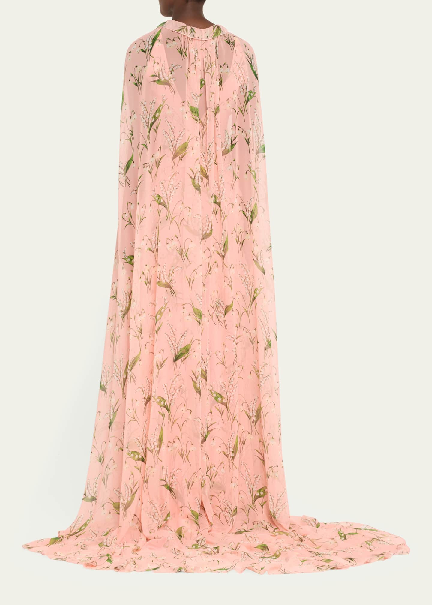 Carolina Herrera Plunging Floral-Print Ruffle Cape Gown - Bergdorf Goodman