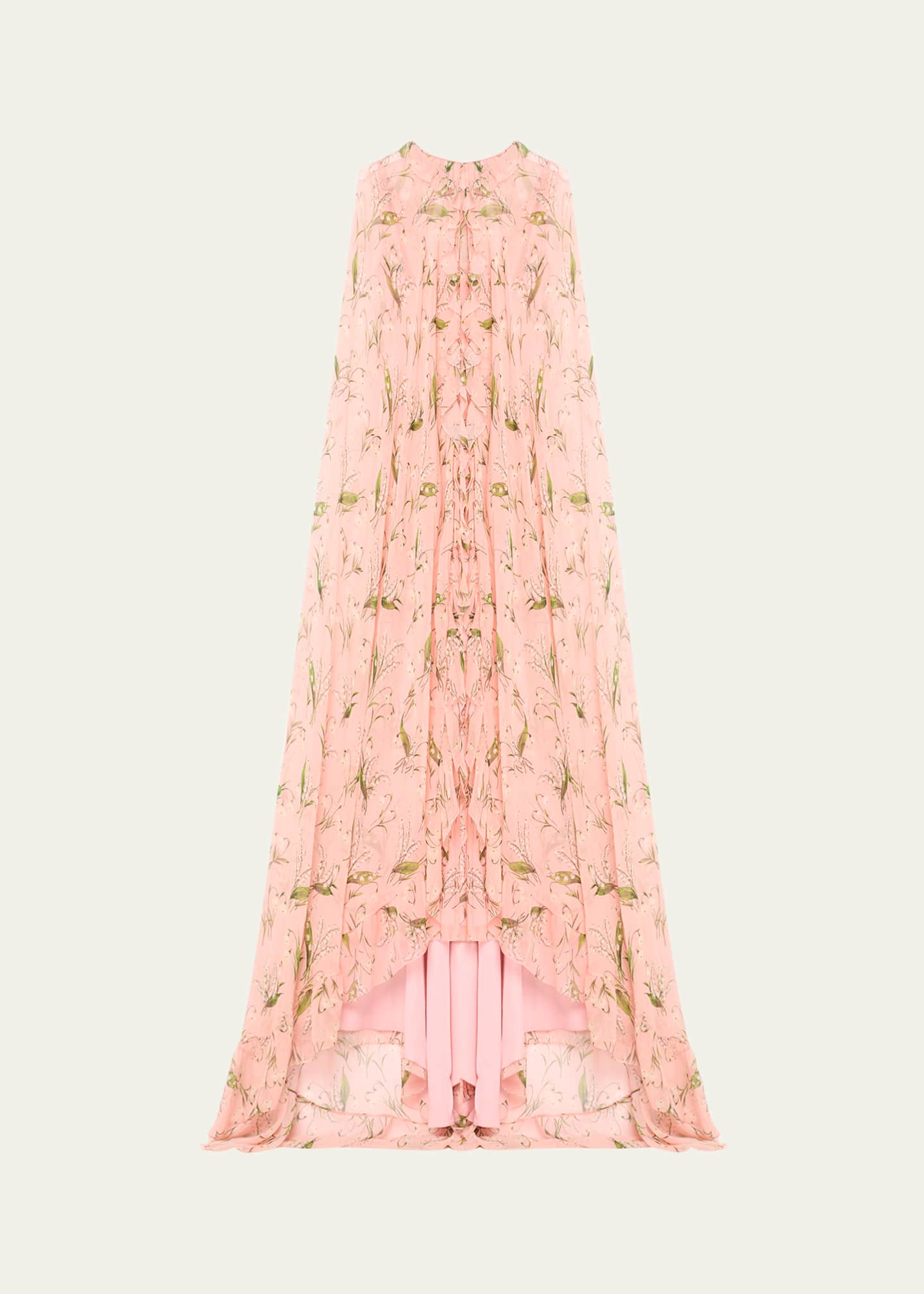 Carolina Herrera Plunging Floral-Print Ruffle Cape Gown - Bergdorf Goodman