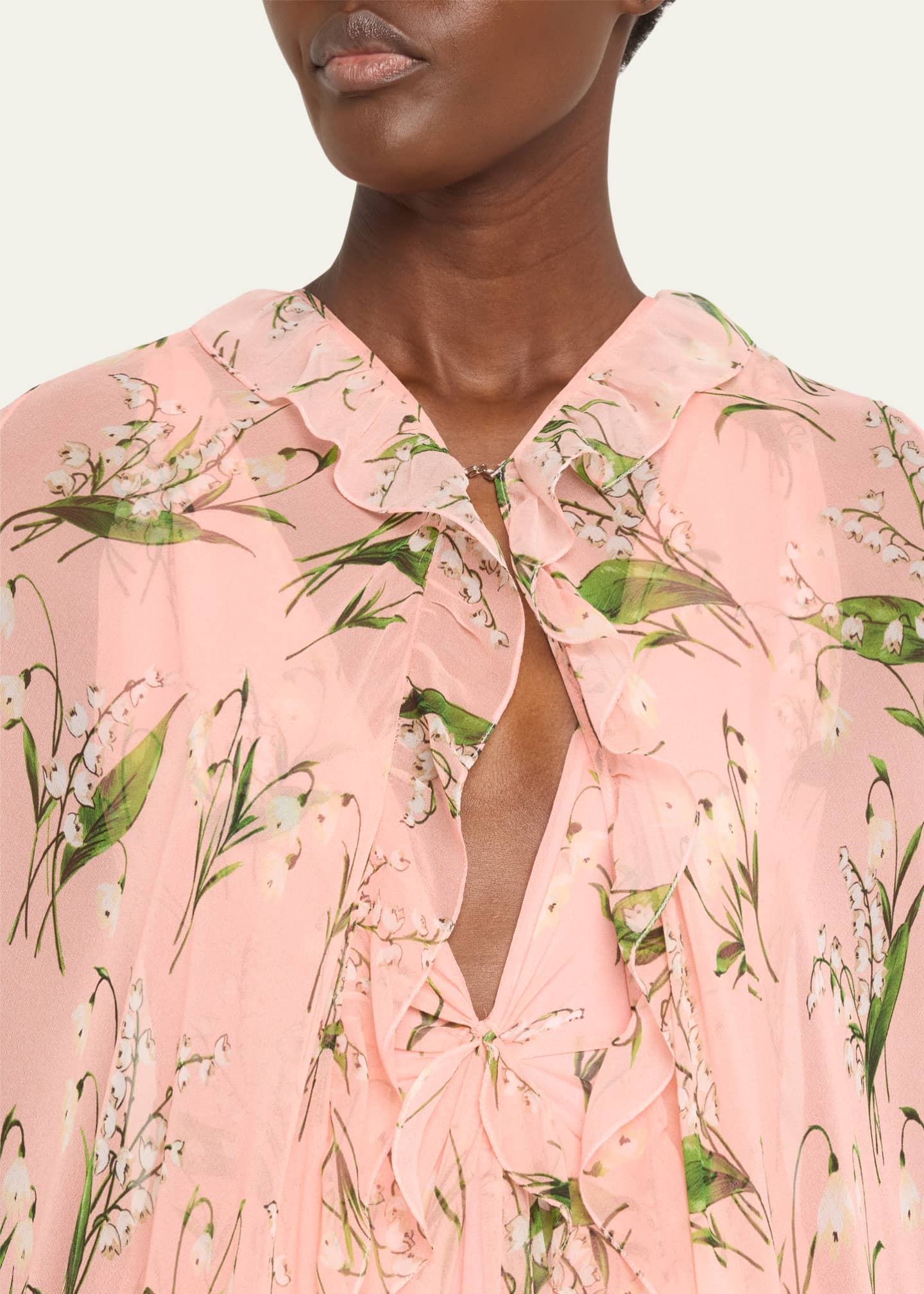 Carolina Herrera Plunging Floral-Print Ruffle Cape Gown - Bergdorf Goodman