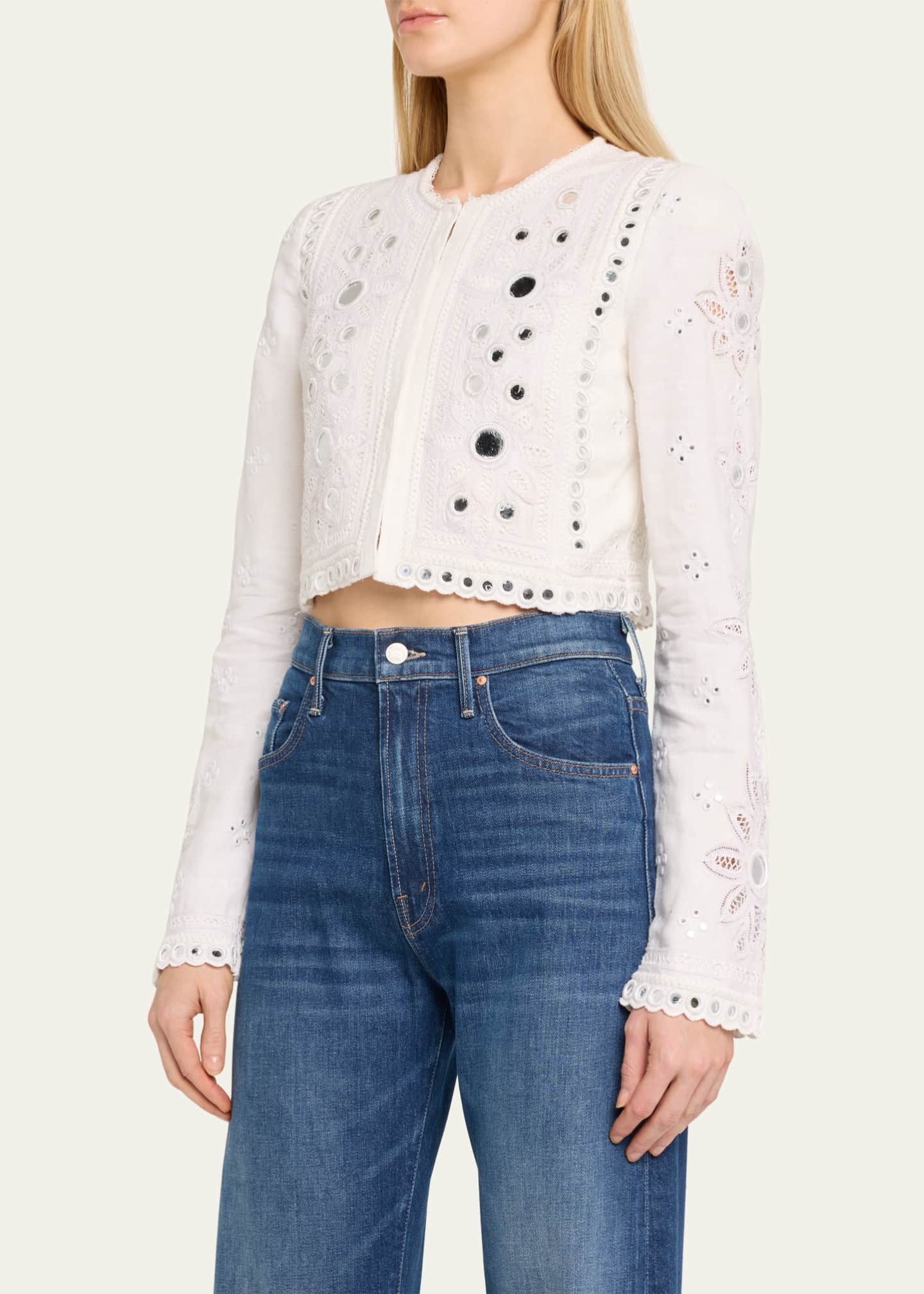 LoveShackFancy Veranda Eyelet Embroidered Crop Jacket - Bergdorf Goodman