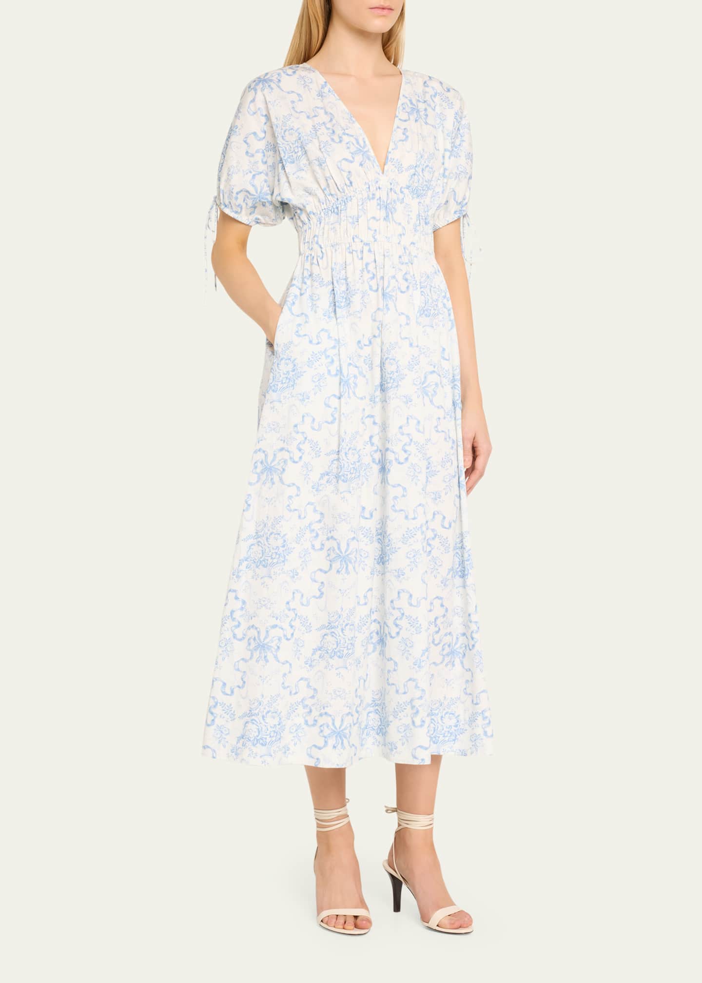 LoveShackFancy Mastey Floral Cotton Cinched-Waist Midi Dress - Bergdorf ...