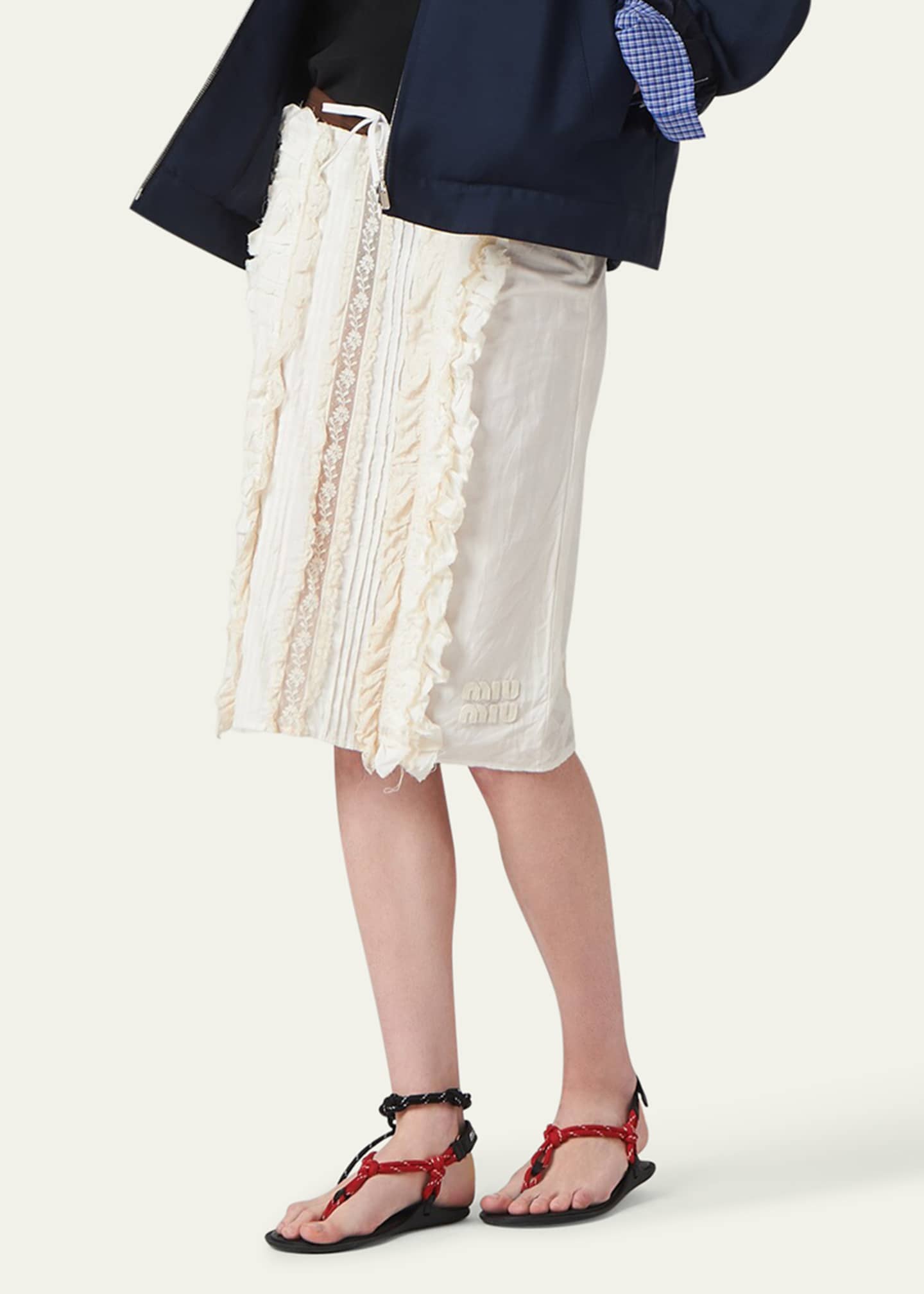 Miu Miu Ruffled Slub Canvas Pencil Skirt - Bergdorf Goodman