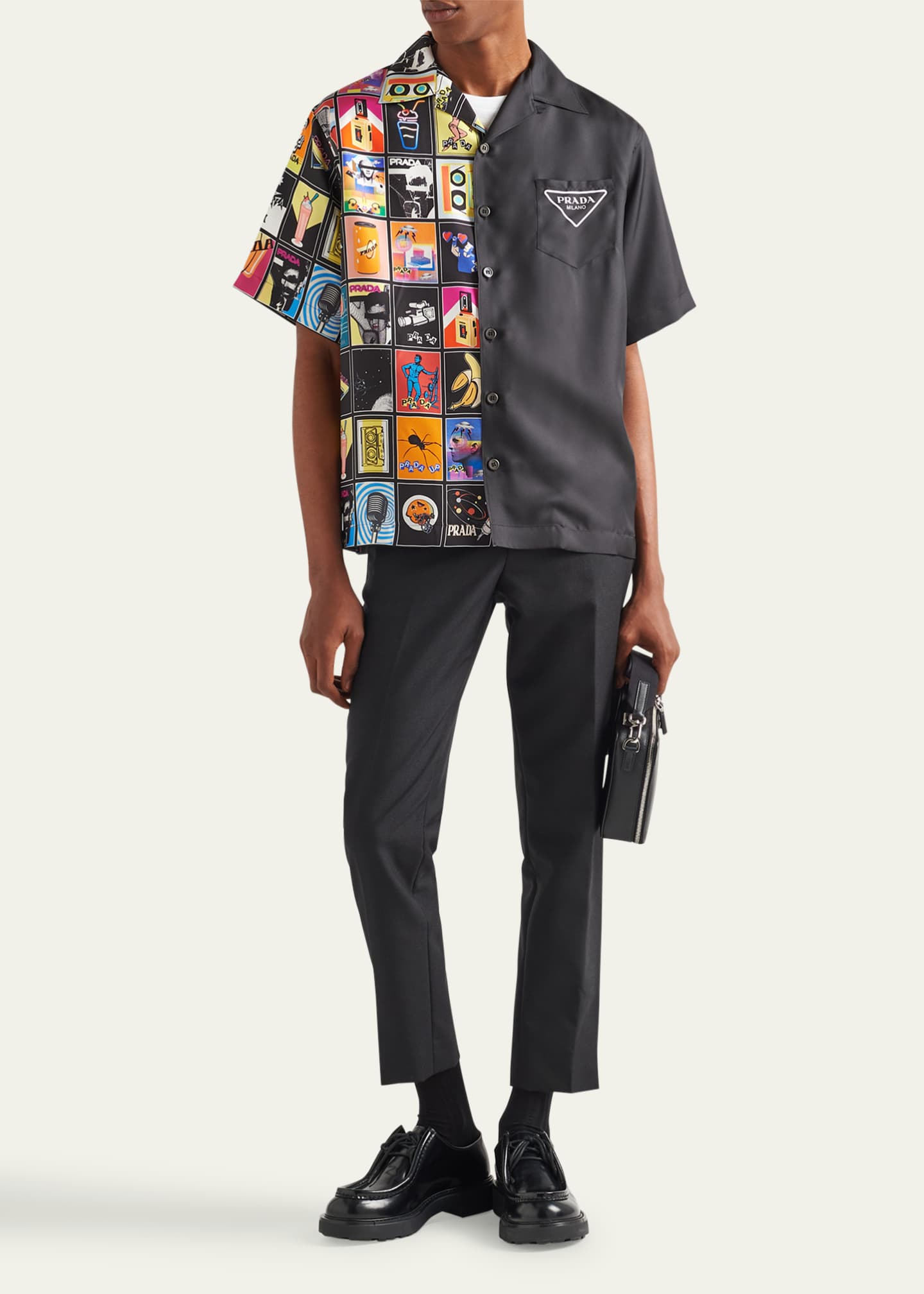 Prada Men's Megamix Double Match Camp Shirt - Bergdorf Goodman