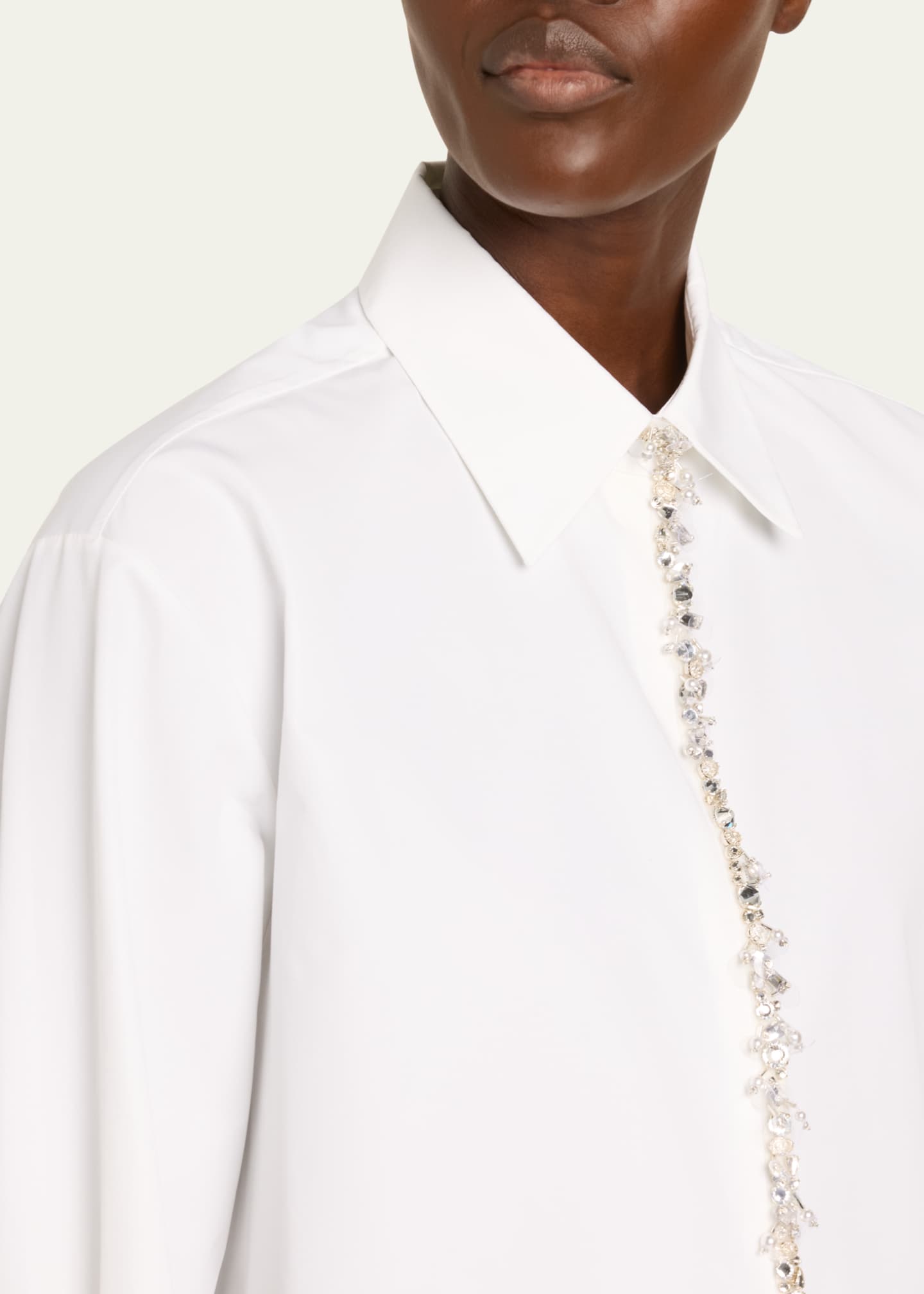 Valentino Garavani Poplin Button-Front Shirt with Crystal Trim Placket ...