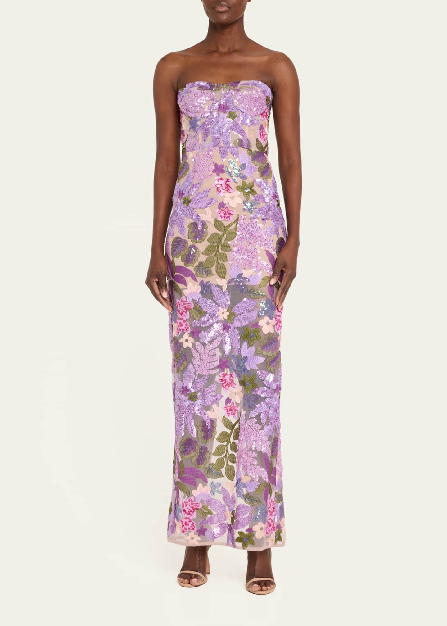 Bronx Banco Dahlia Strapless Floral-Embroidered Sequin Gown - Bergdorf ...
