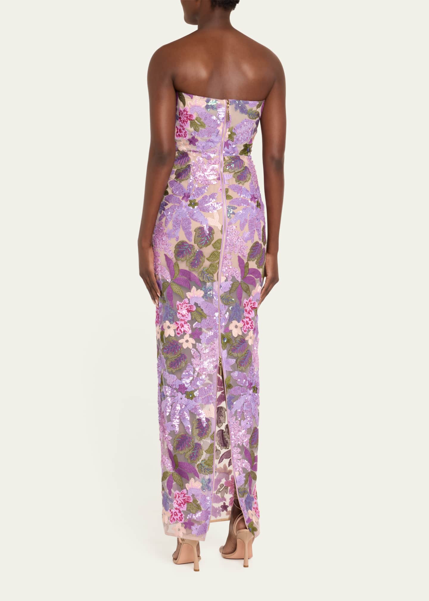 Bronx Banco Dahlia Strapless Floral-Embroidered Sequin Gown - Bergdorf ...
