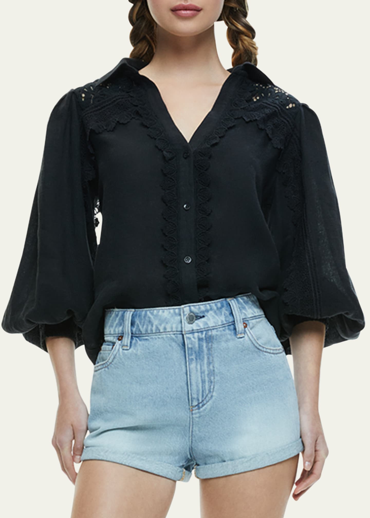 Alice + Olivia Venty Button-Front Linen Blouse - Bergdorf Goodman