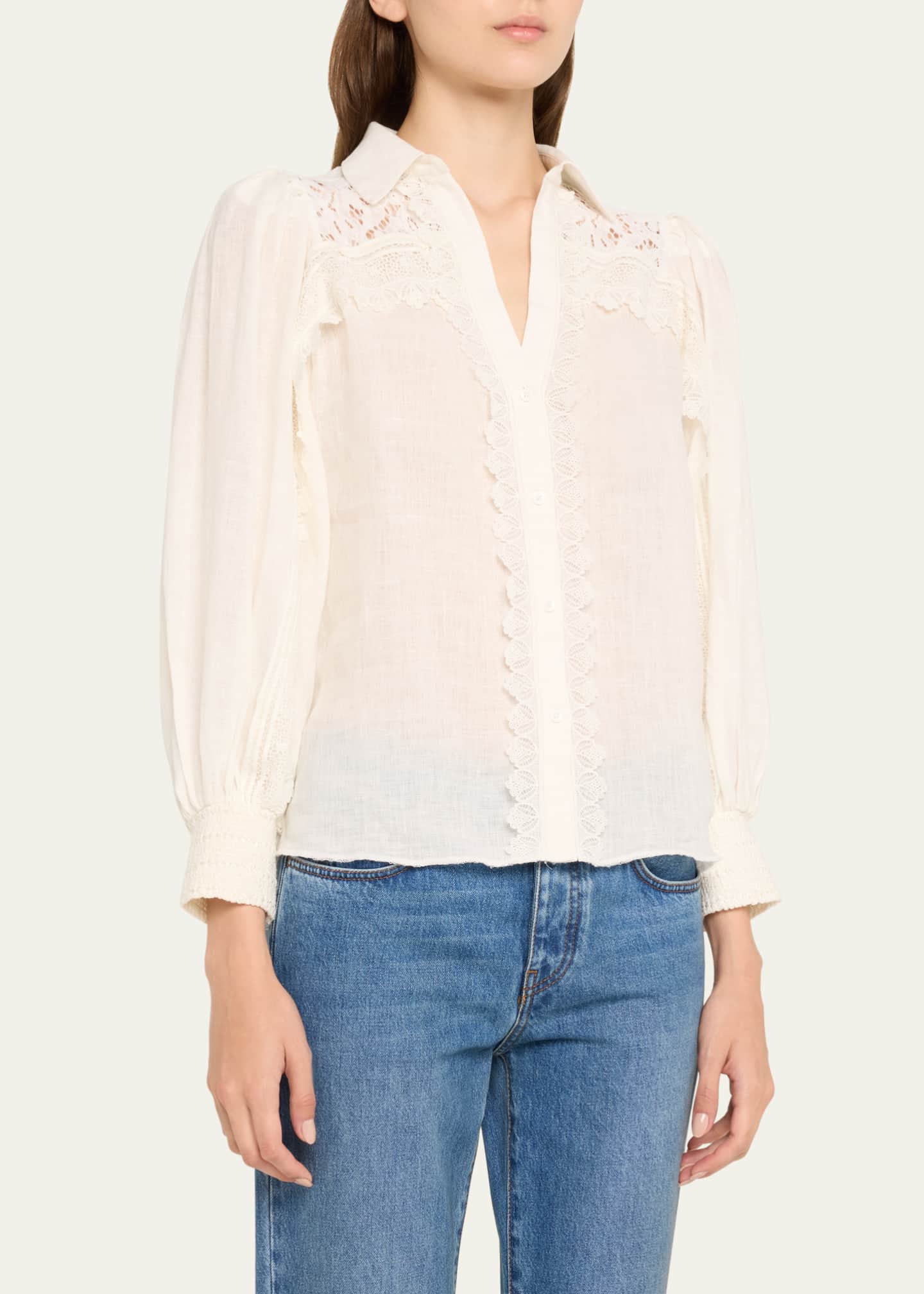 Alice + Olivia Venty Button-Front Linen Blouse - Bergdorf Goodman