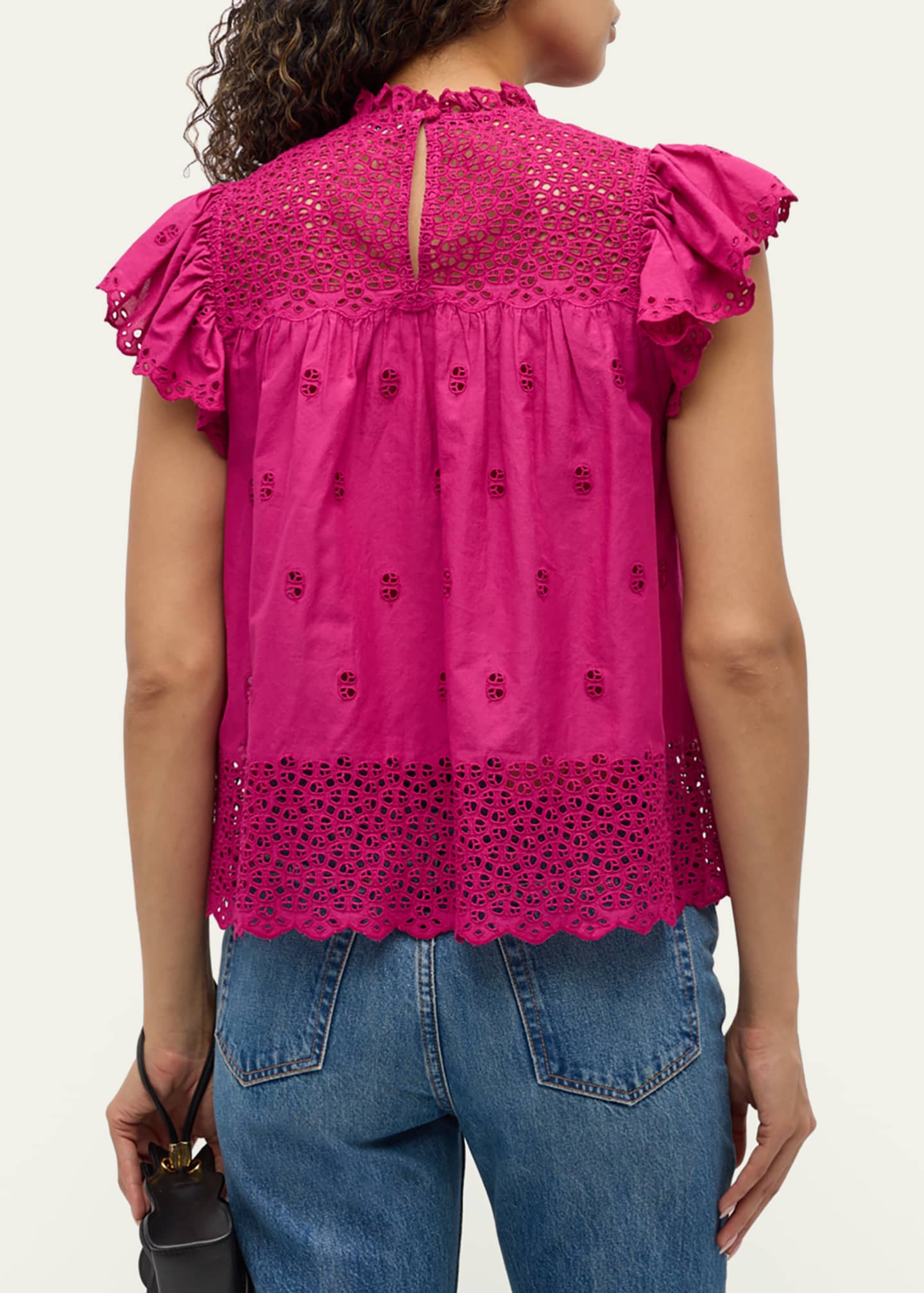 Ulla Johnson Kassi Ruffle-Sleeve Embroidered Cotton Top - Bergdorf Goodman