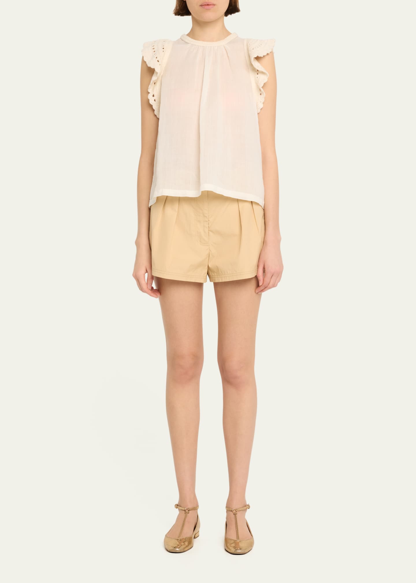 Ulla Johnson Kai Ruffled Crochet-Sleeve Top - Bergdorf Goodman