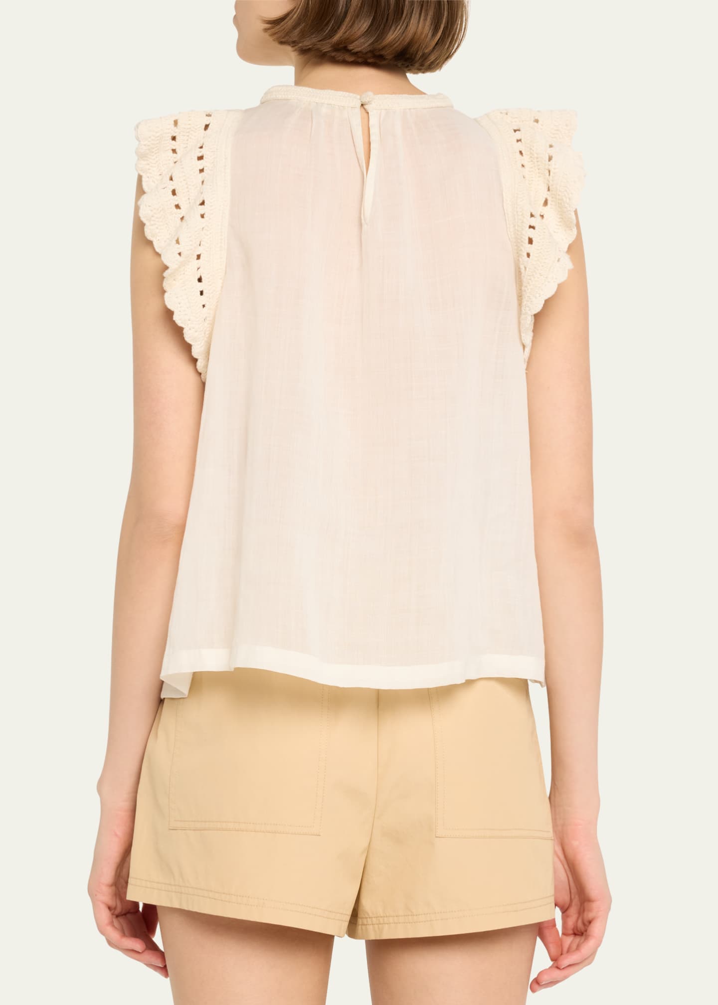Ulla Johnson Kai Ruffled Crochet-Sleeve Top - Bergdorf Goodman