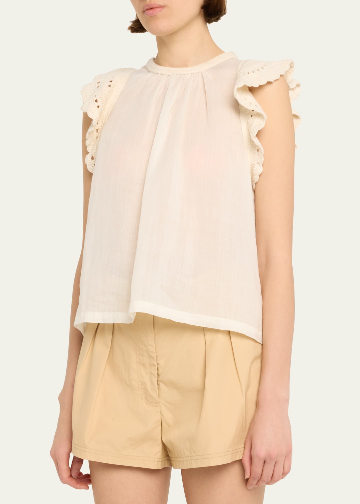 Ulla Johnson Kai Ruffled Crochet-Sleeve Top - Bergdorf Goodman
