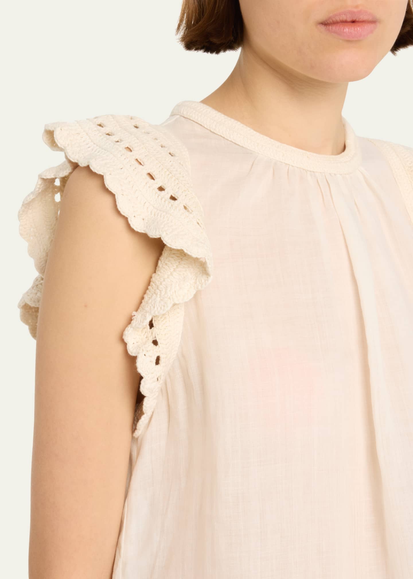 Ulla Johnson Kai Ruffled Crochet-Sleeve Top - Bergdorf Goodman