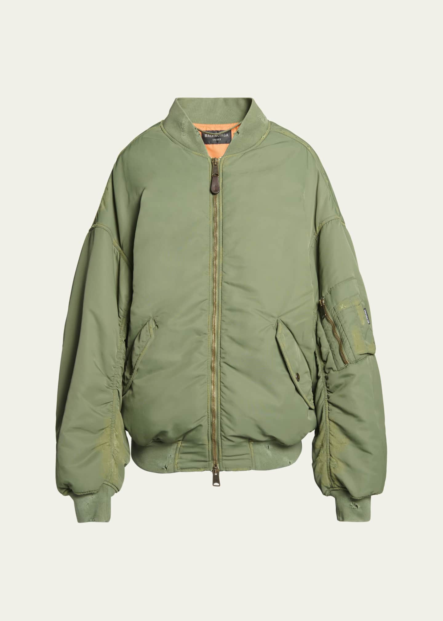 Balenciaga Men's Off-Shoulder Distressed Bomber Jacket - Bergdorf Goodman