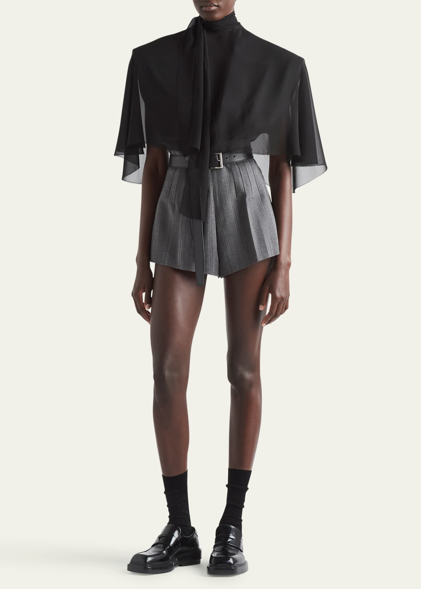 Prada Belted Wool Shorts - Bergdorf Goodman