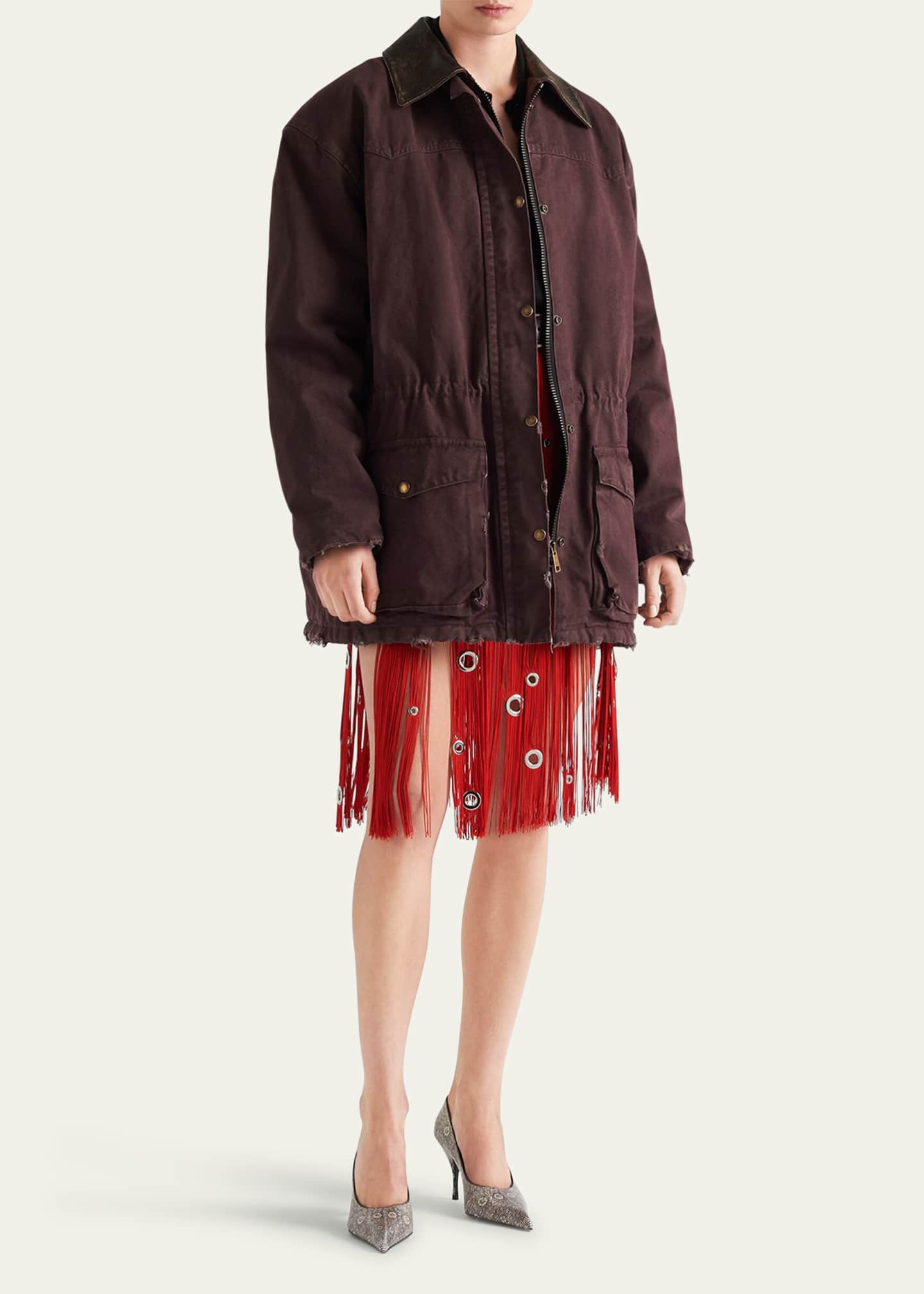 Prada Canvas Jacket with Leather Collar - Bergdorf Goodman