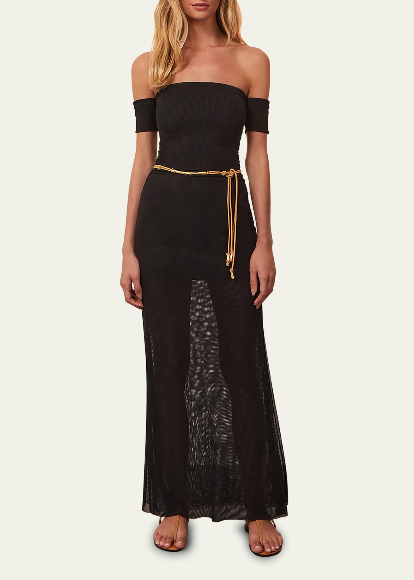 Vix Solid Brine Off Shoulder Mesh Maxi Dress Bergdorf Goodman