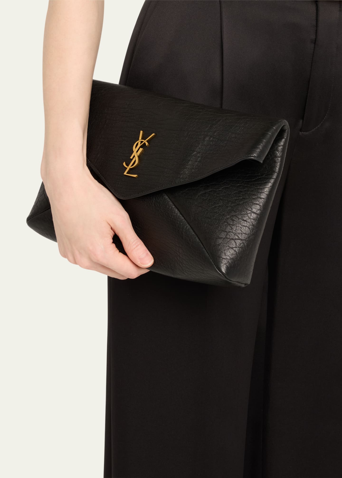 Saint Laurent Large YSL Envelope Pouch Clutch Bag in Leather - Bergdorf ...