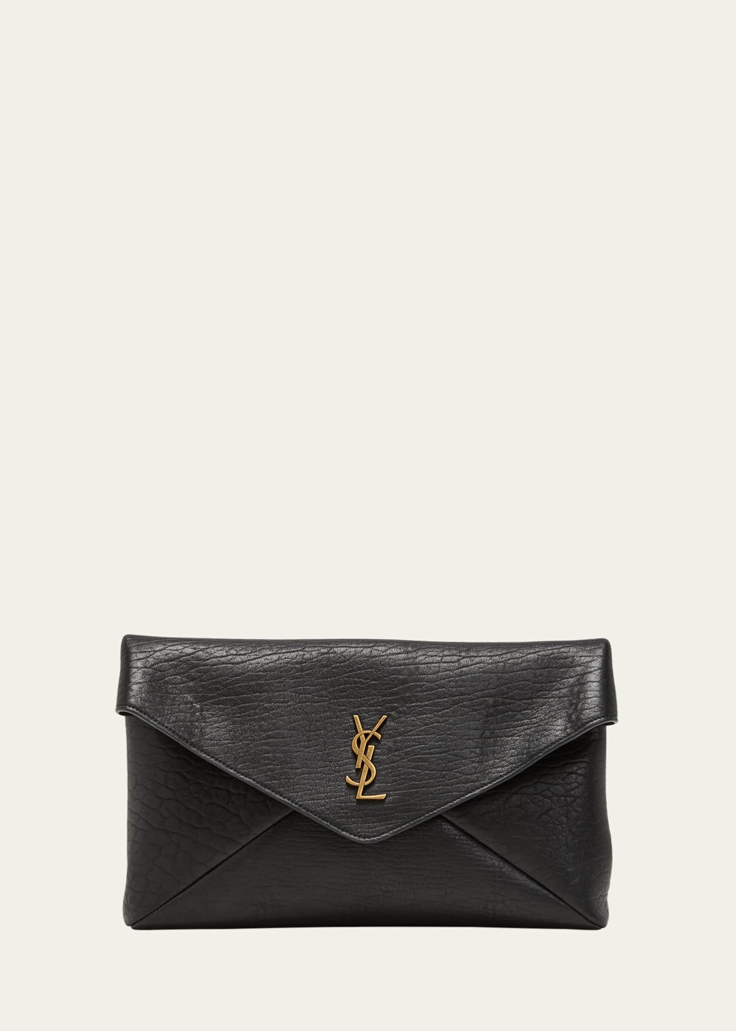 Saint Laurent Large YSL Envelope Pouch Clutch Bag in Leather - Bergdorf Goodman