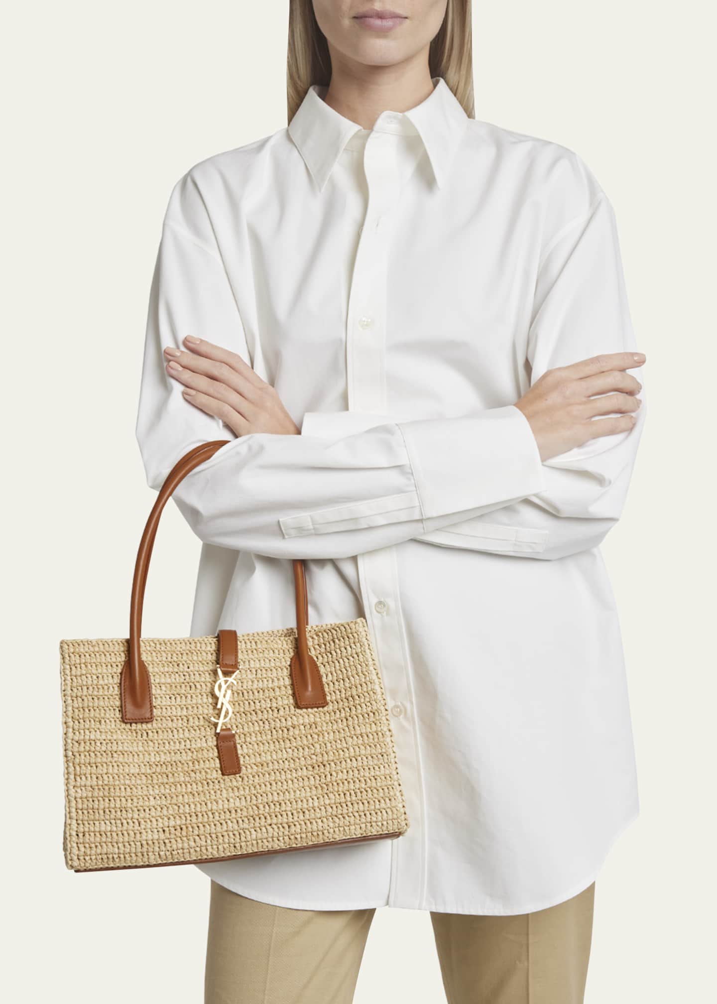 Saint Laurent YSL Tote Bag in Raffia & Leather - Bergdorf Goodman