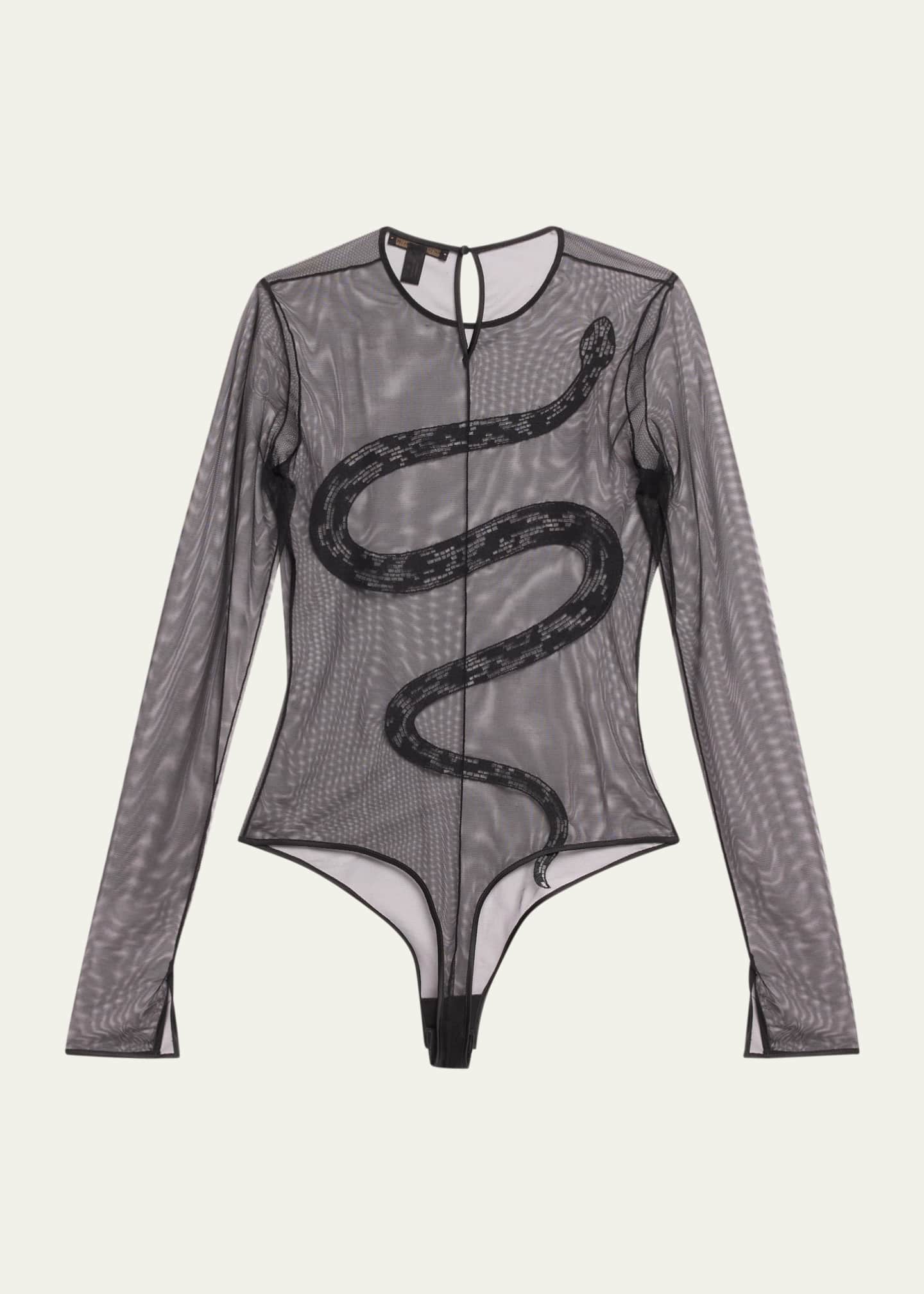 Kiki De Montparnasse Garden Of Eden Sheer Snake-Motif Bodysuit - Bergdorf Goodman