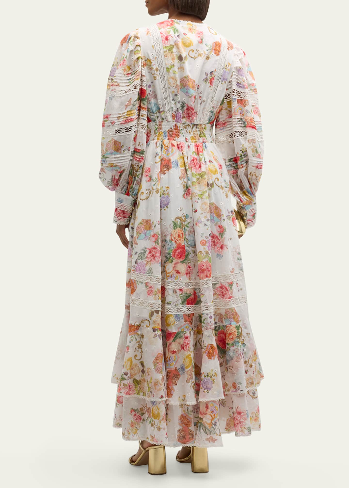 Camilla Floral Cotton Button-Front Maxi Dress with Lace Inserts ...
