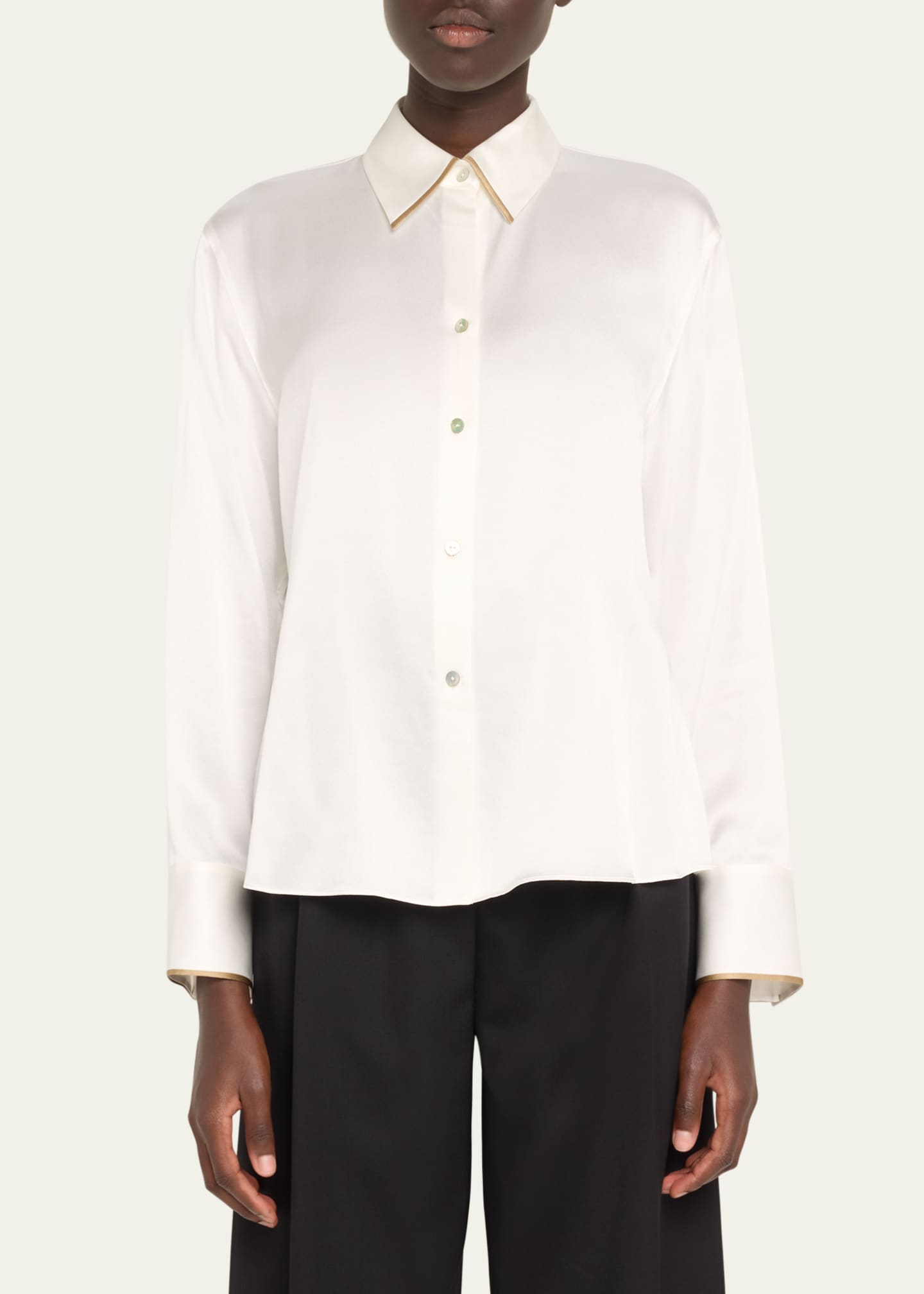 Vince Tipped Slim Long-Sleeve Silk Blouse - Bergdorf Goodman