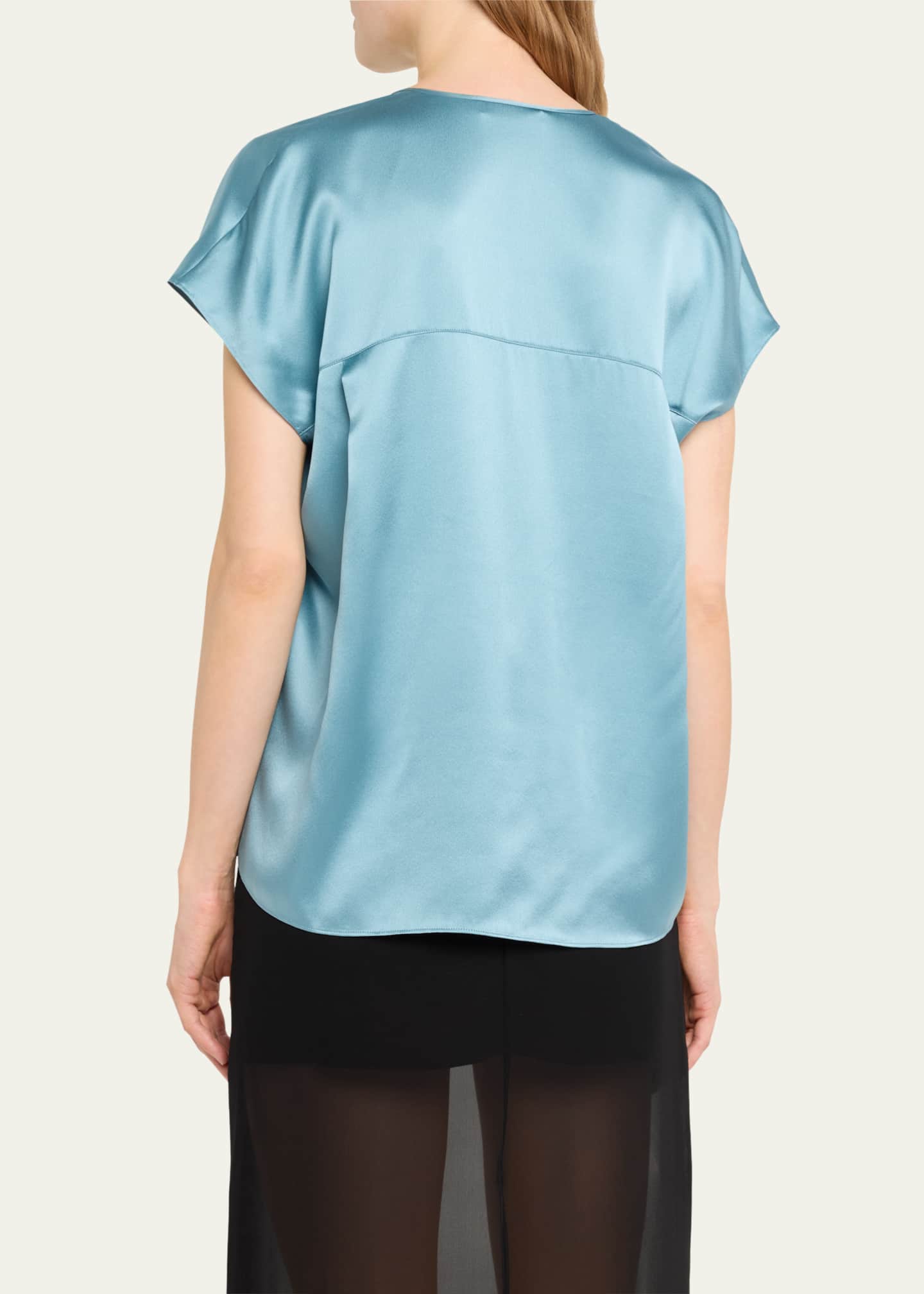 Vince Silk Split-Neck Cap-Sleeve Blouse - Bergdorf Goodman