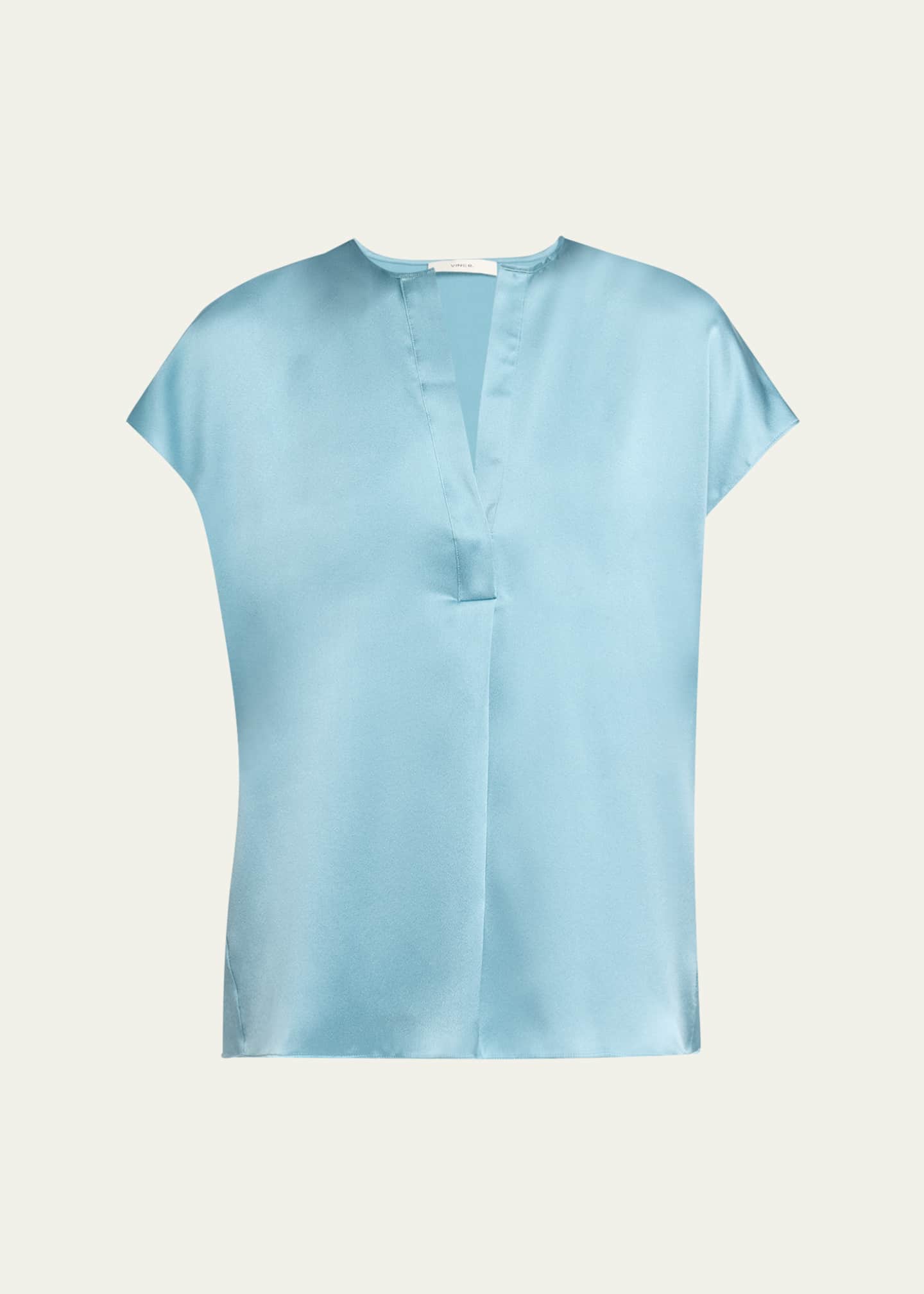 Vince Silk Split-Neck Cap-Sleeve Blouse - Bergdorf Goodman