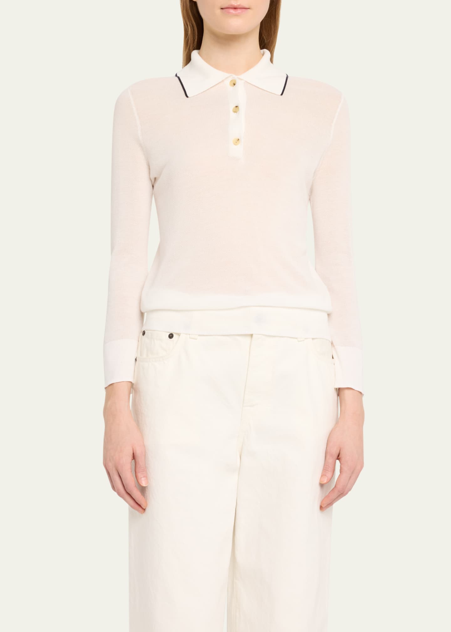 Vince Tipped Collar Long-Sleeve Pique Polo Shirt - Bergdorf Goodman