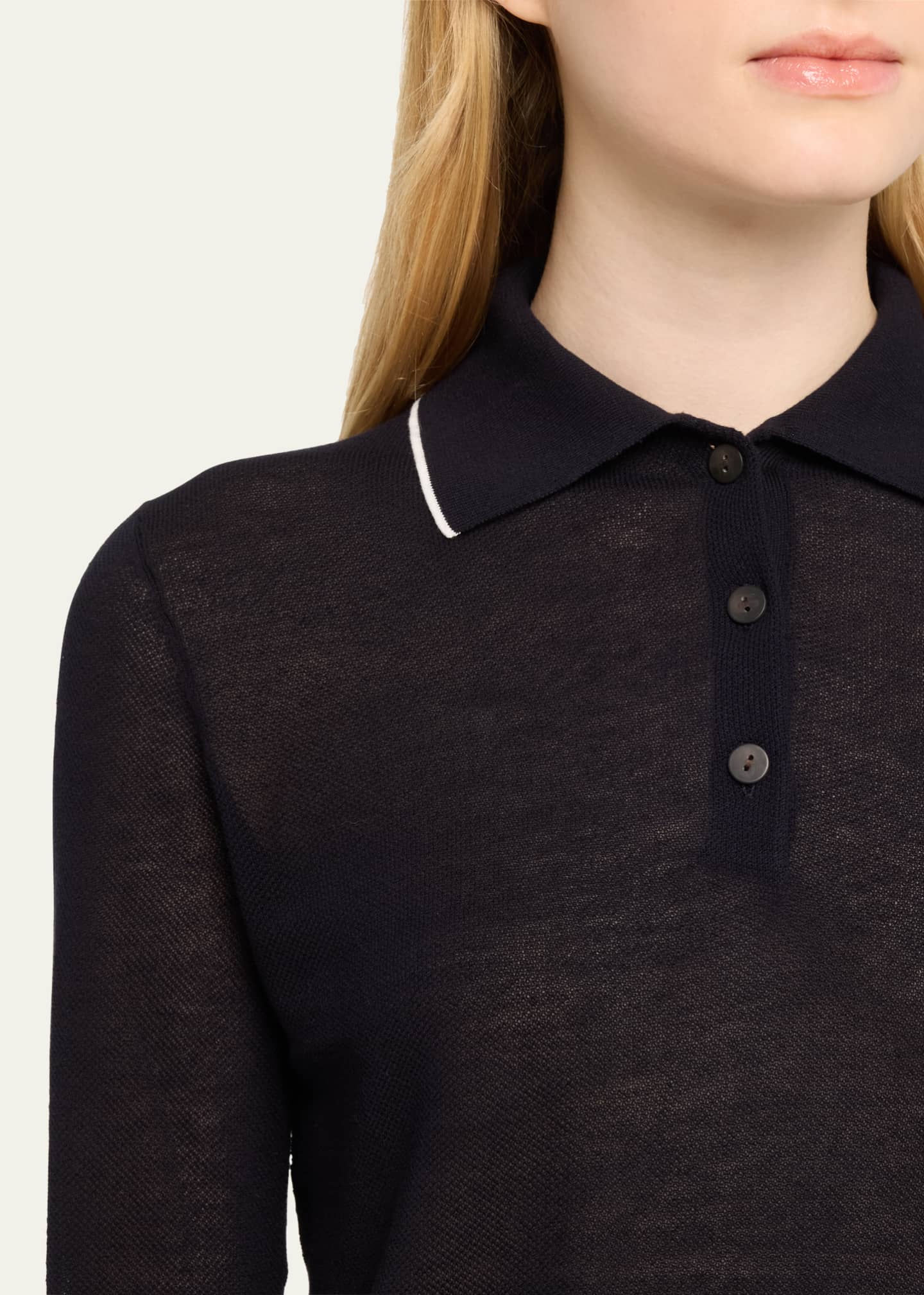 Vince Tipped Collar Long-Sleeve Pique Polo Shirt - Bergdorf Goodman