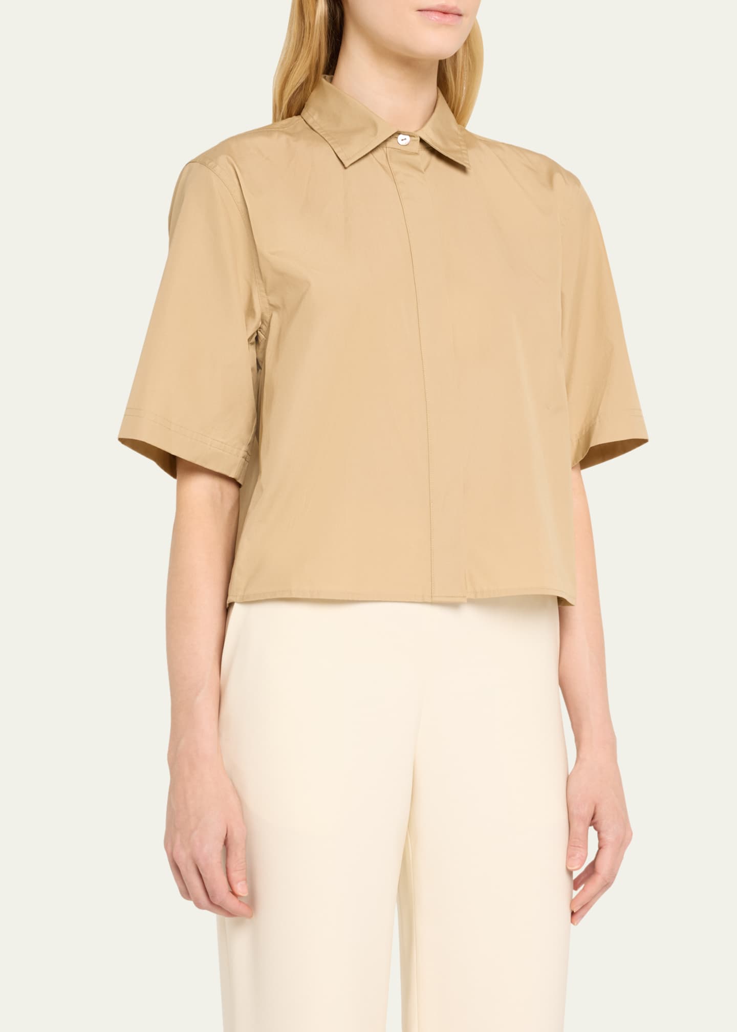 Vince Short-Sleeve Cropped Cotton Shirt - Bergdorf Goodman