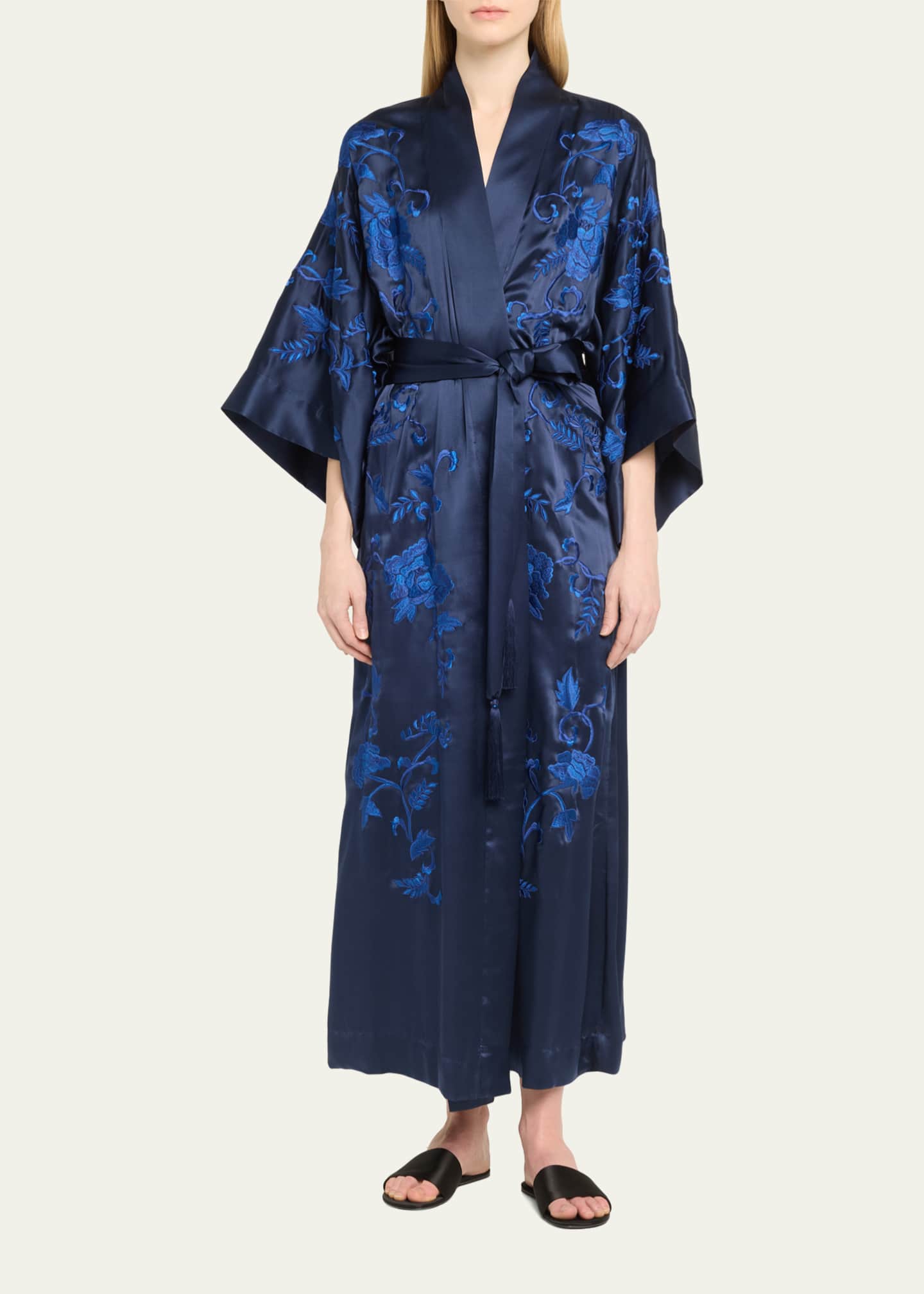 Josie Natori Malaga Floral-Embroidered Kimono-Sleeve Robe - Bergdorf ...