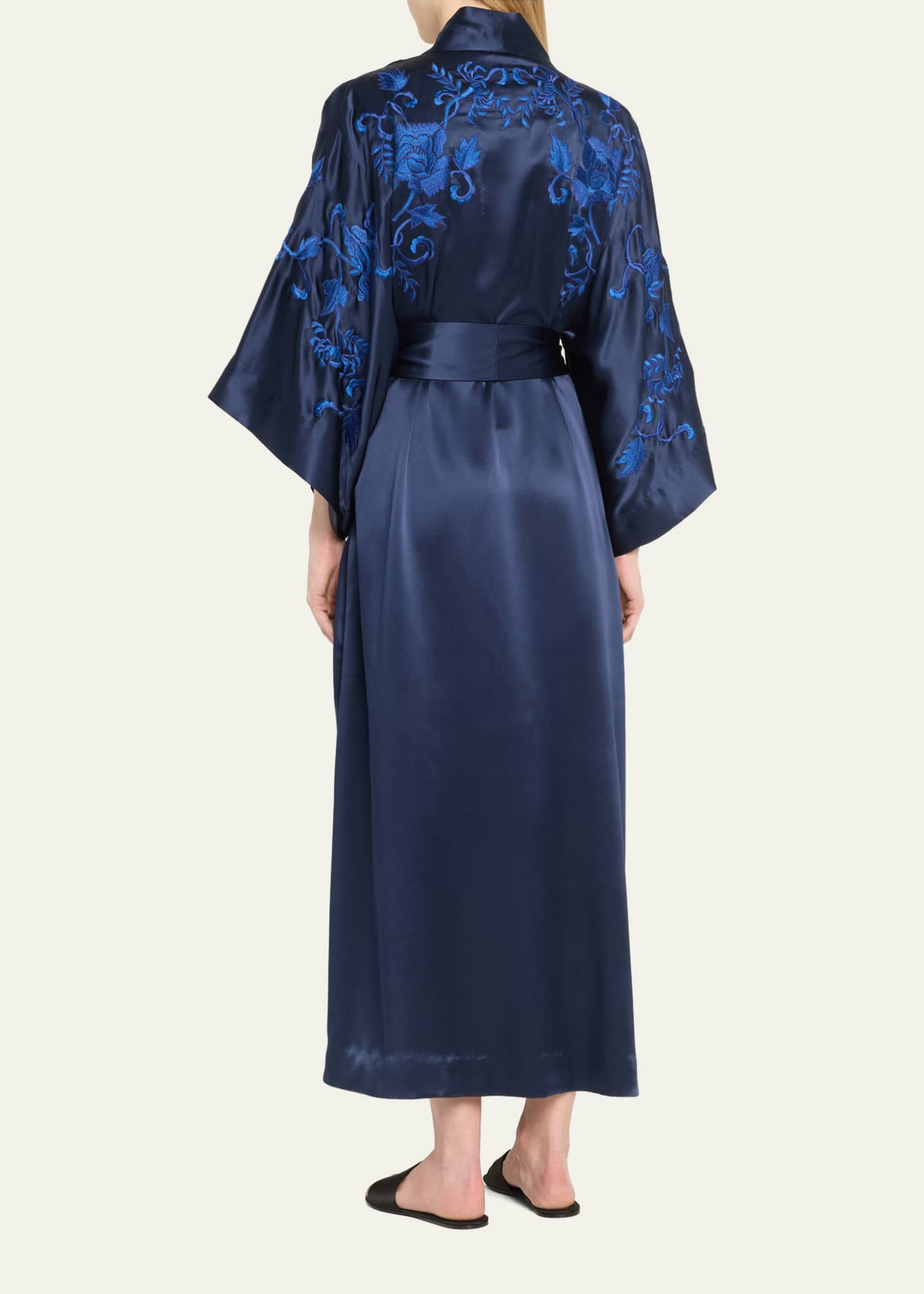 Josie Natori Malaga Floral-Embroidered Kimono-Sleeve Robe - Bergdorf ...