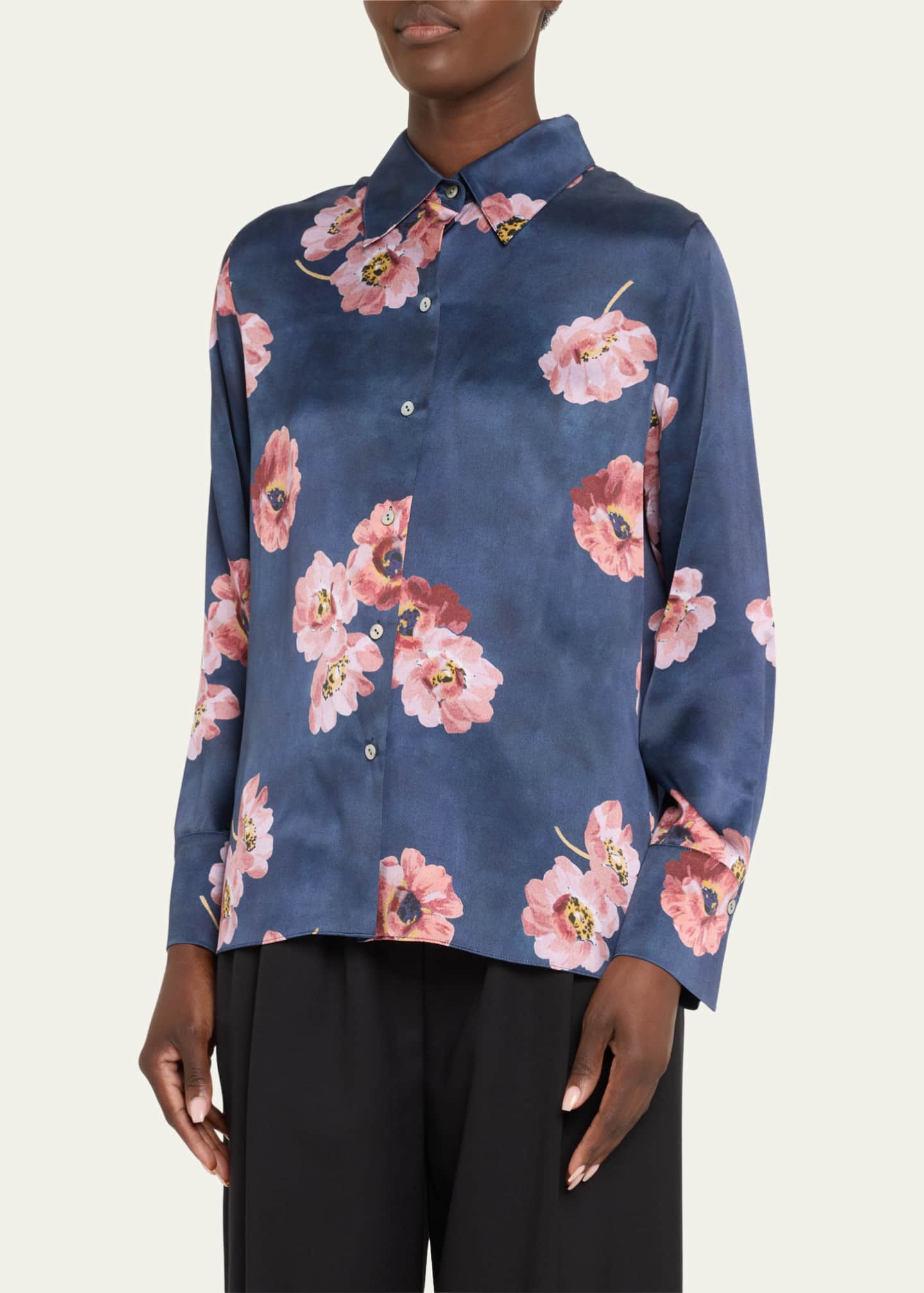 Vince Painted Poppy Long-Sleeve Silk Blouse - Bergdorf Goodman