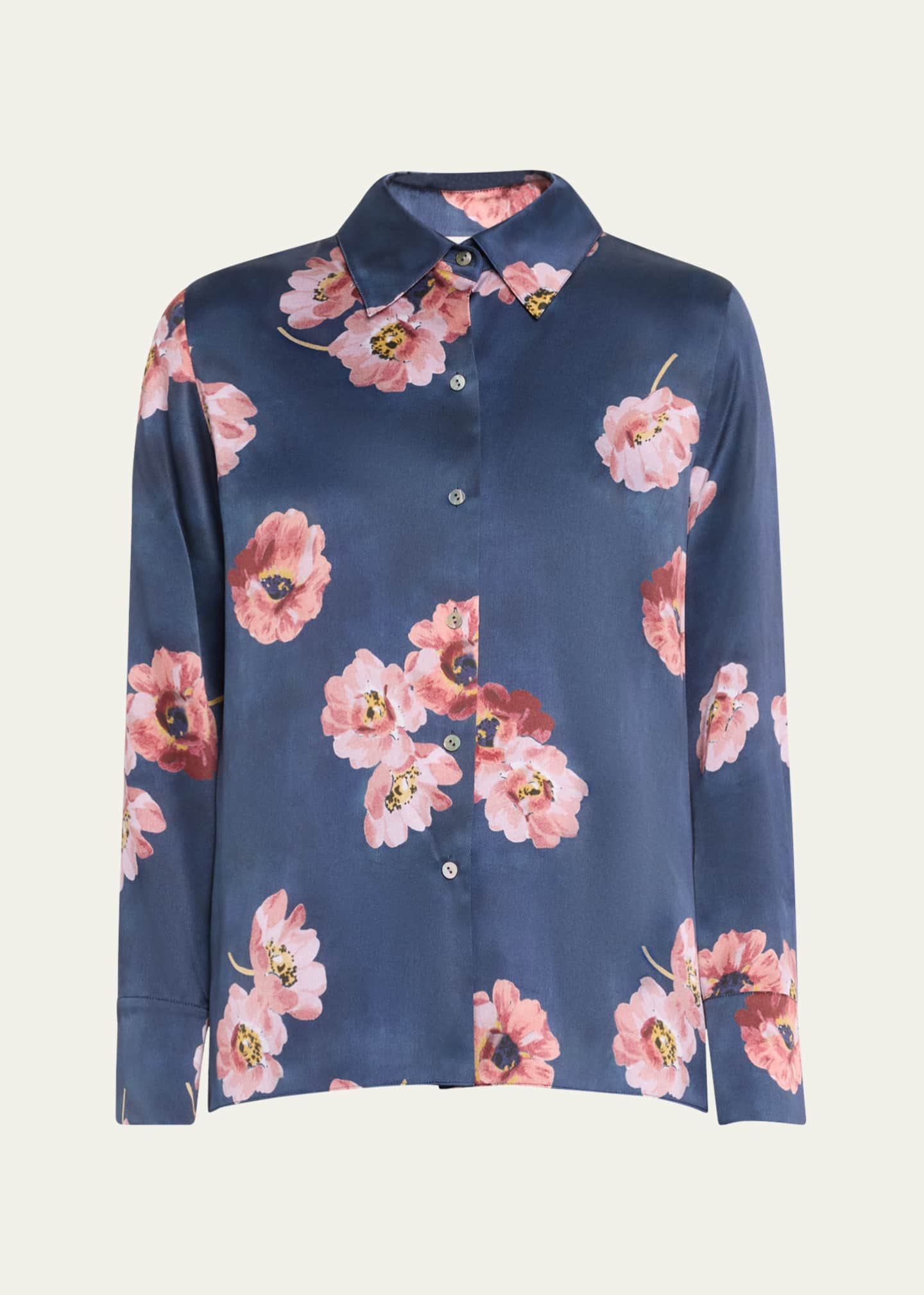 Vince Painted Poppy Long-Sleeve Silk Blouse - Bergdorf Goodman