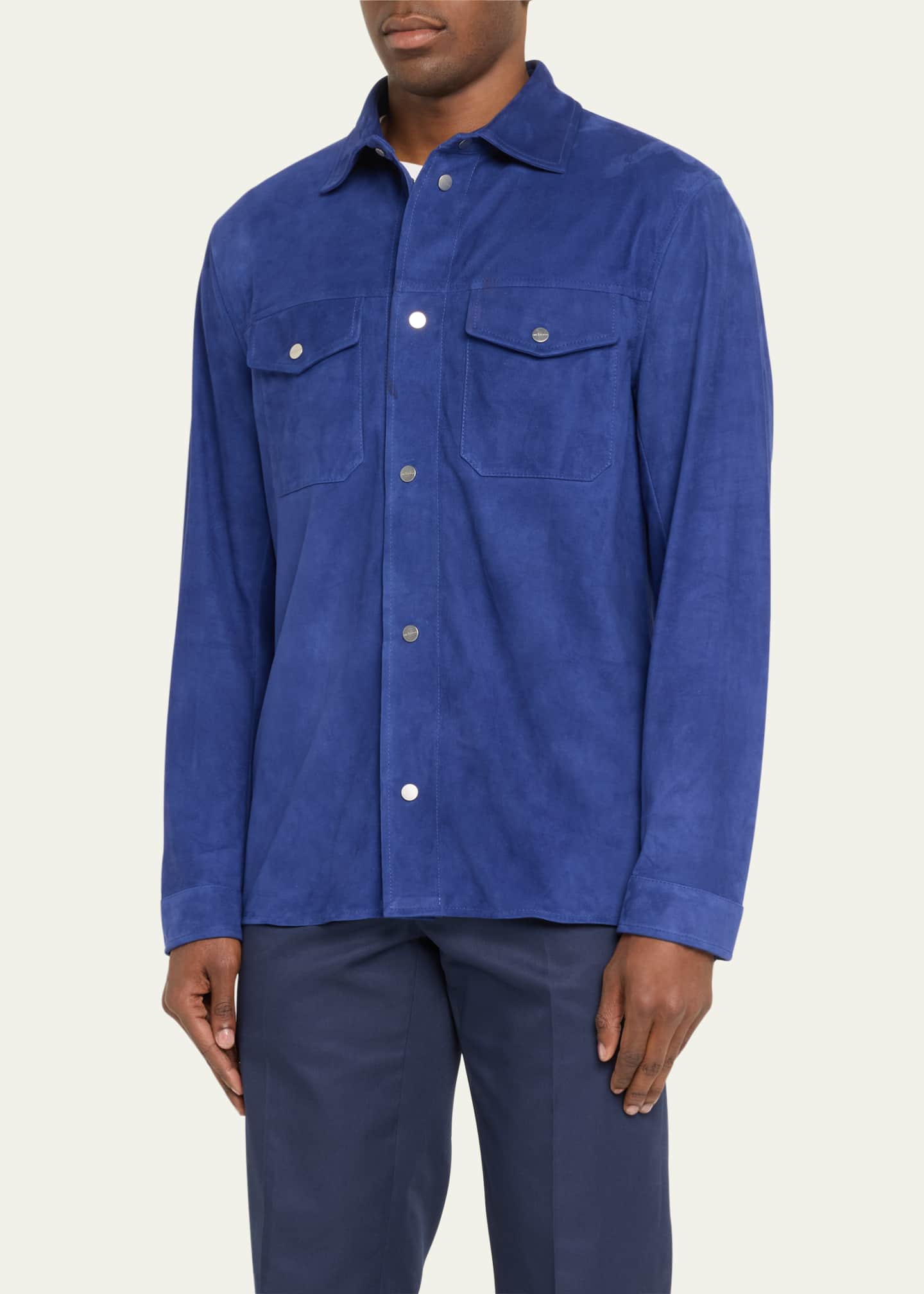 Kiton Men's Suede Snap-Front Shirt Jacket - Bergdorf Goodman