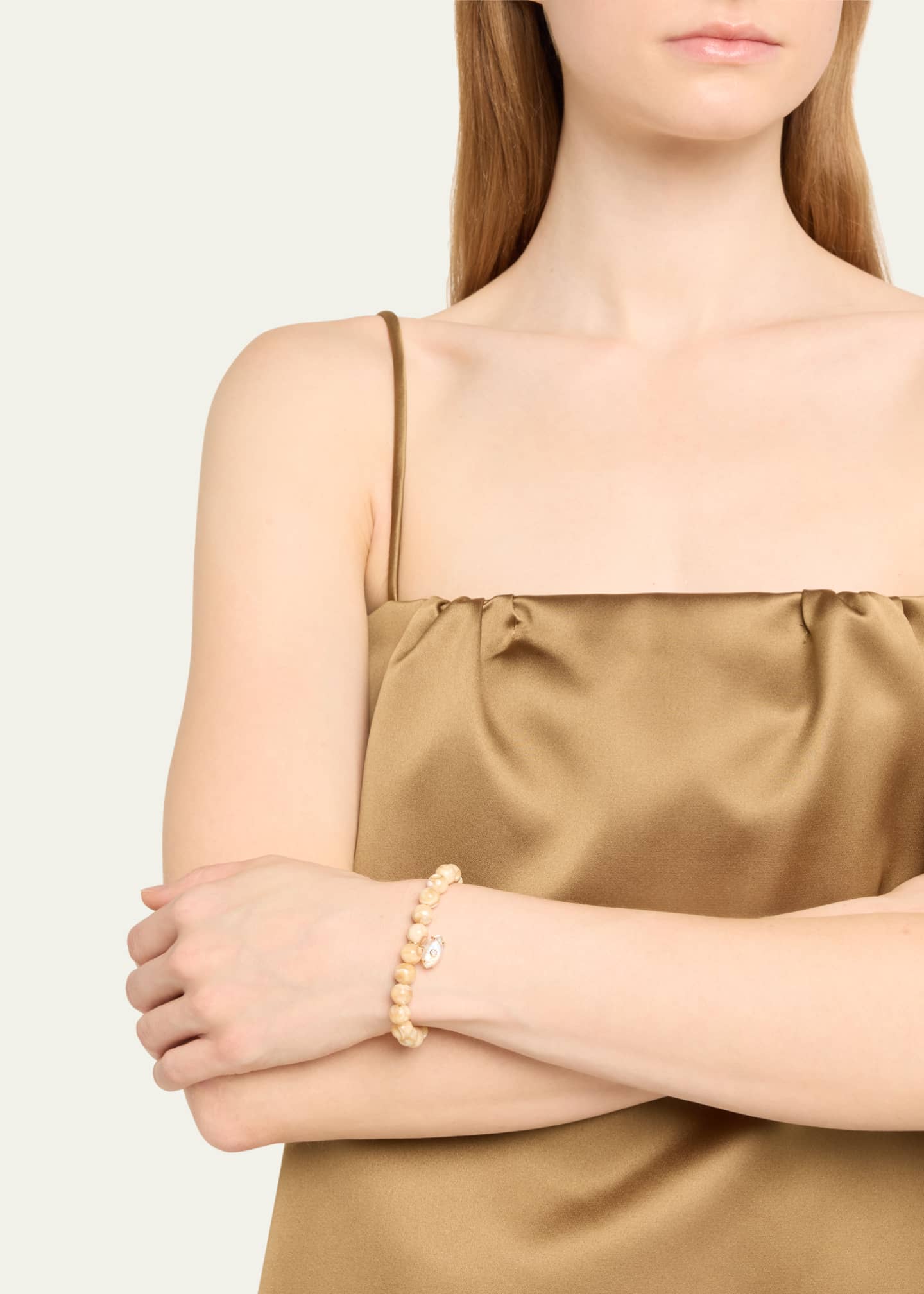 Sydney Evan 14K Yellow Gold Carved Stone Bezel Evil Eye Charm on Tan ...