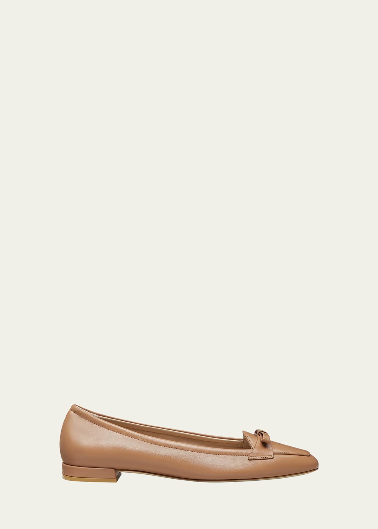 Stuart Weitzman Tully Leather Bow Ballerina Loafers - Bergdorf Goodman
