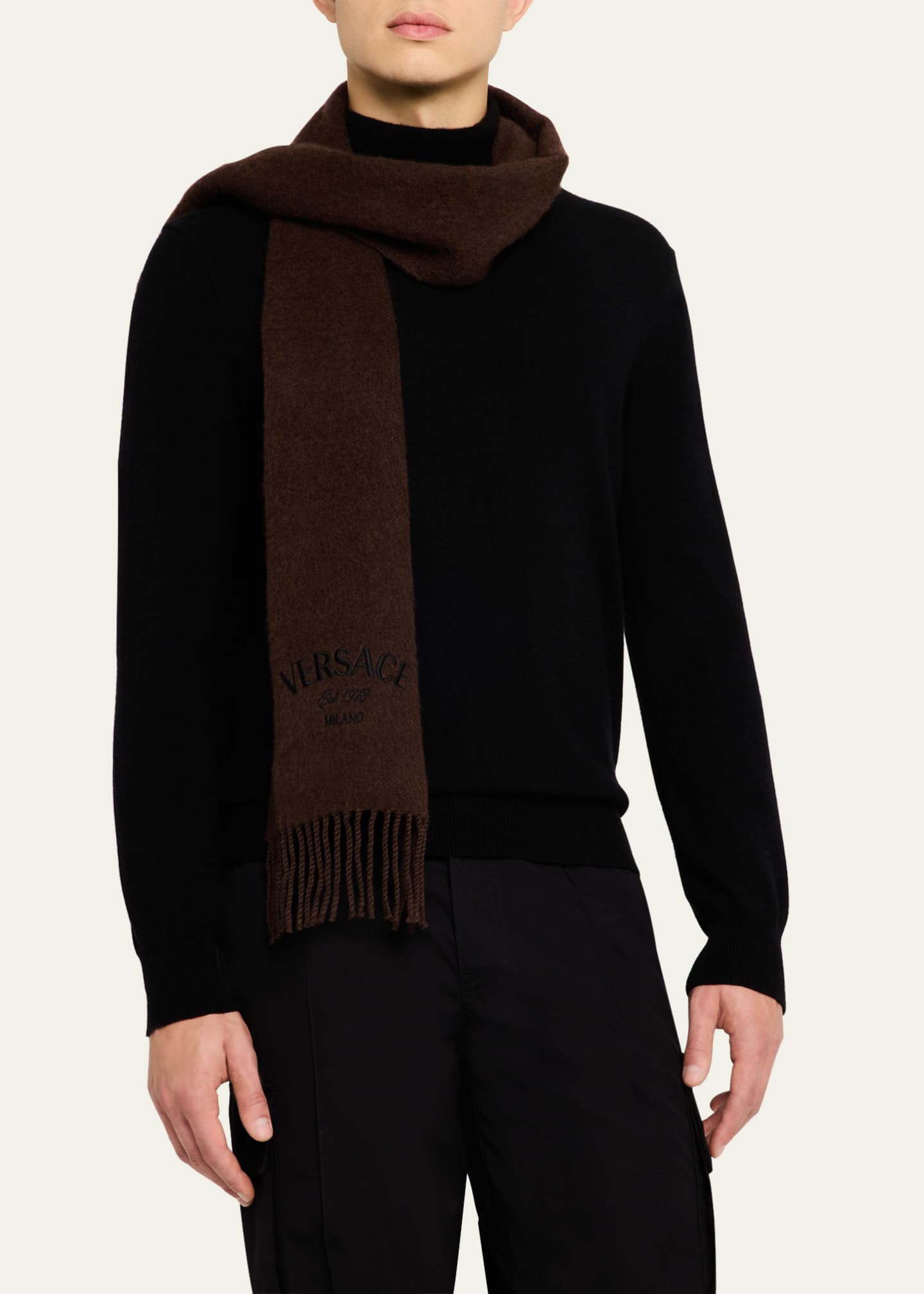 Versace Men's Wool Embroidered Logo Scarf - Bergdorf Goodman