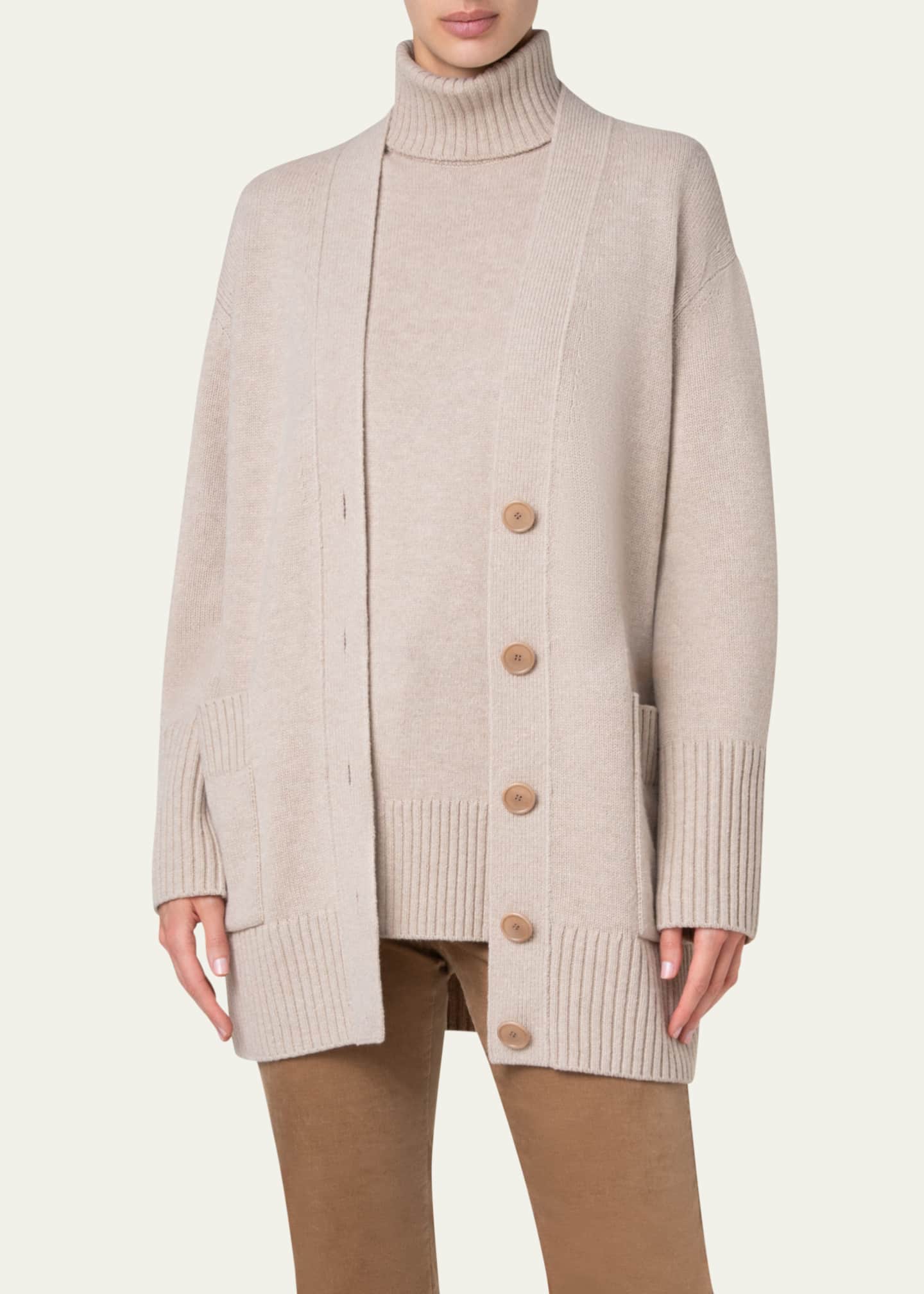 Akris punto Cashmere-Blend Long Button-Front Cardigan - Bergdorf Goodman