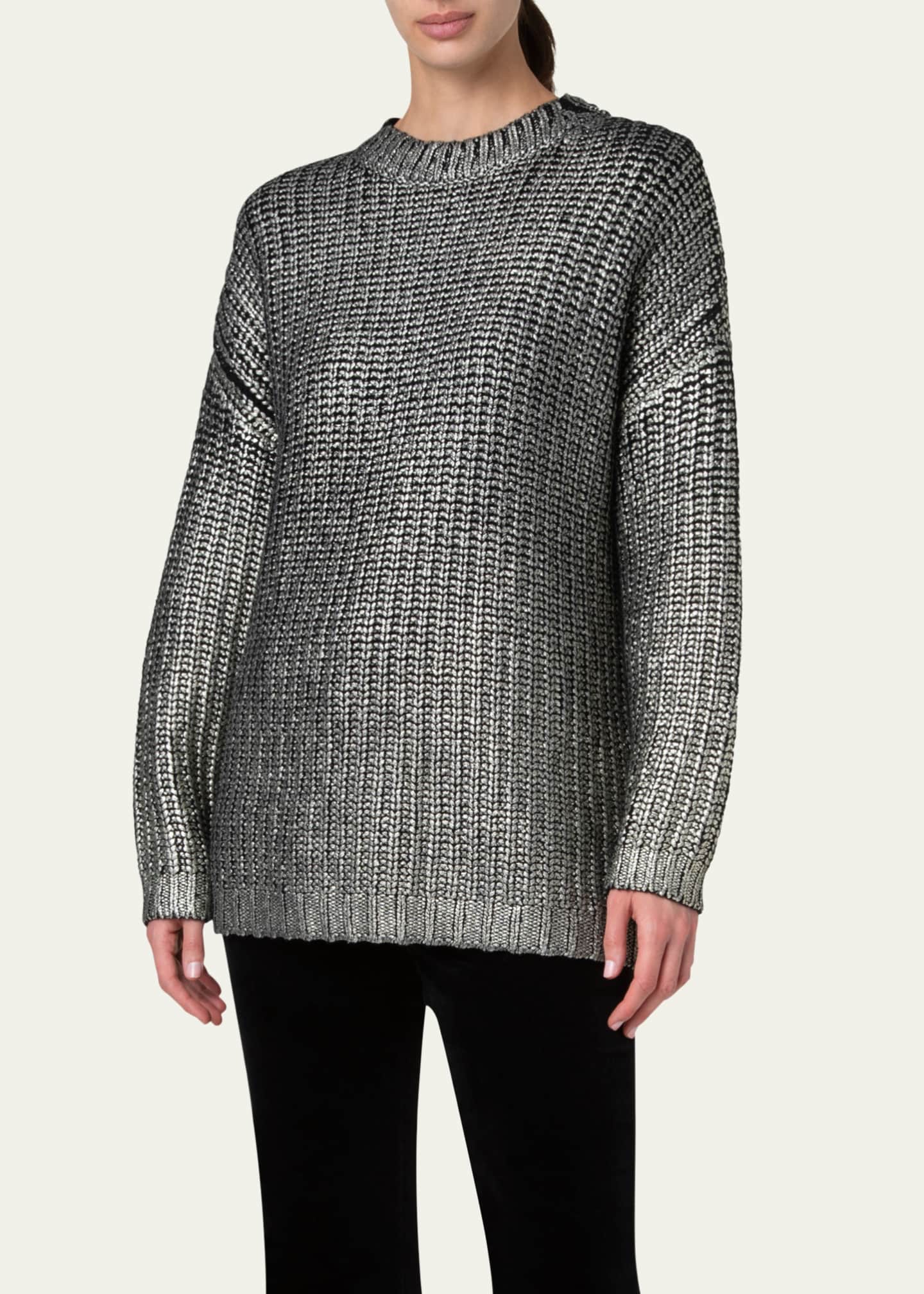Akris punto Cashmere-Blend Gold Laminated Chunky Knit Long Sweater ...