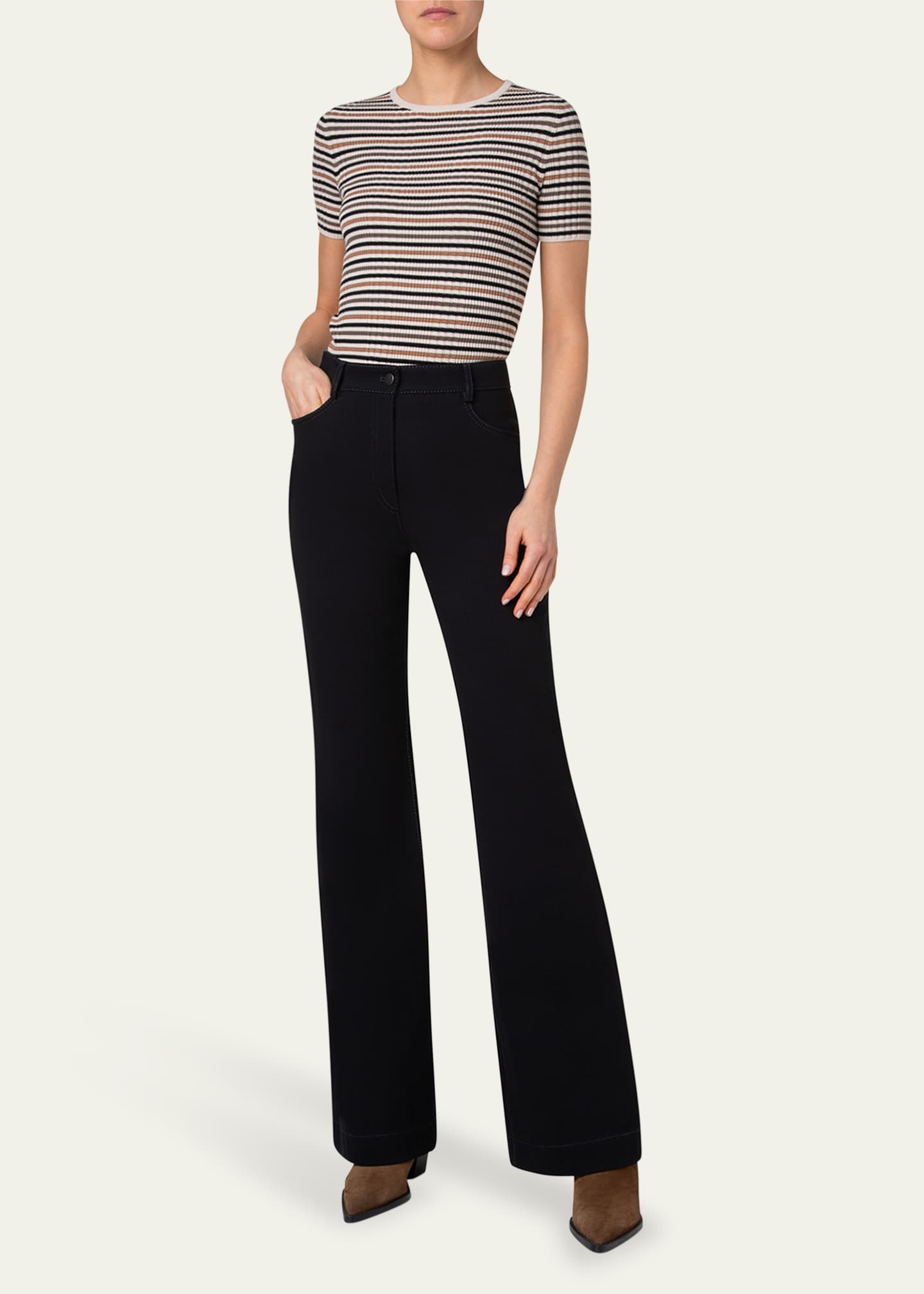 Akris punto Virgin Wool Striped Rib Knit Top - Bergdorf Goodman