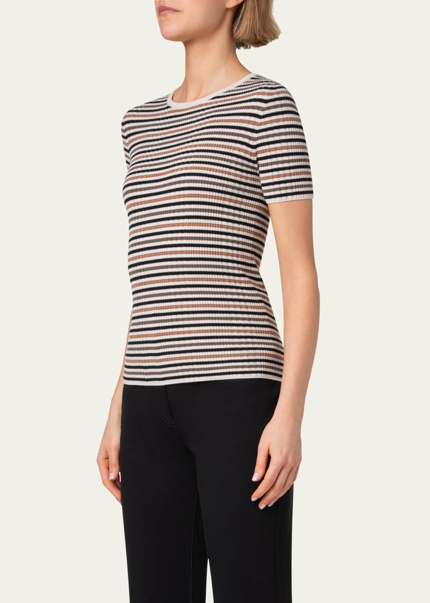 Akris punto Virgin Wool Striped Rib Knit Top - Bergdorf Goodman