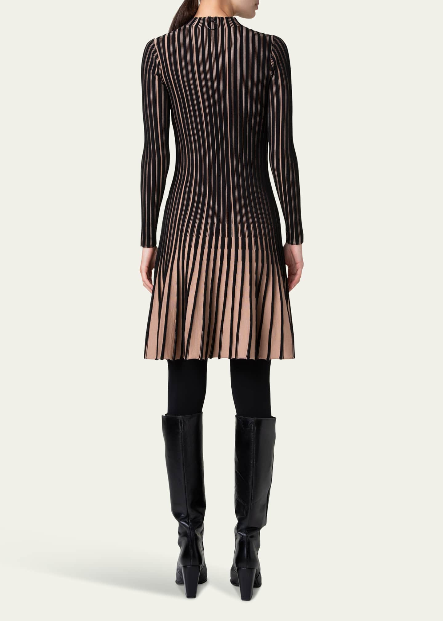 Akris punto Ribbed Fit-Flare Wool Dress - Bergdorf Goodman