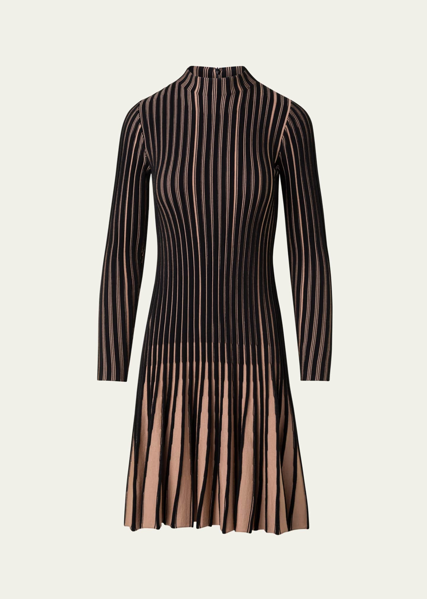 Akris punto Ribbed Fit-Flare Wool Dress - Bergdorf Goodman