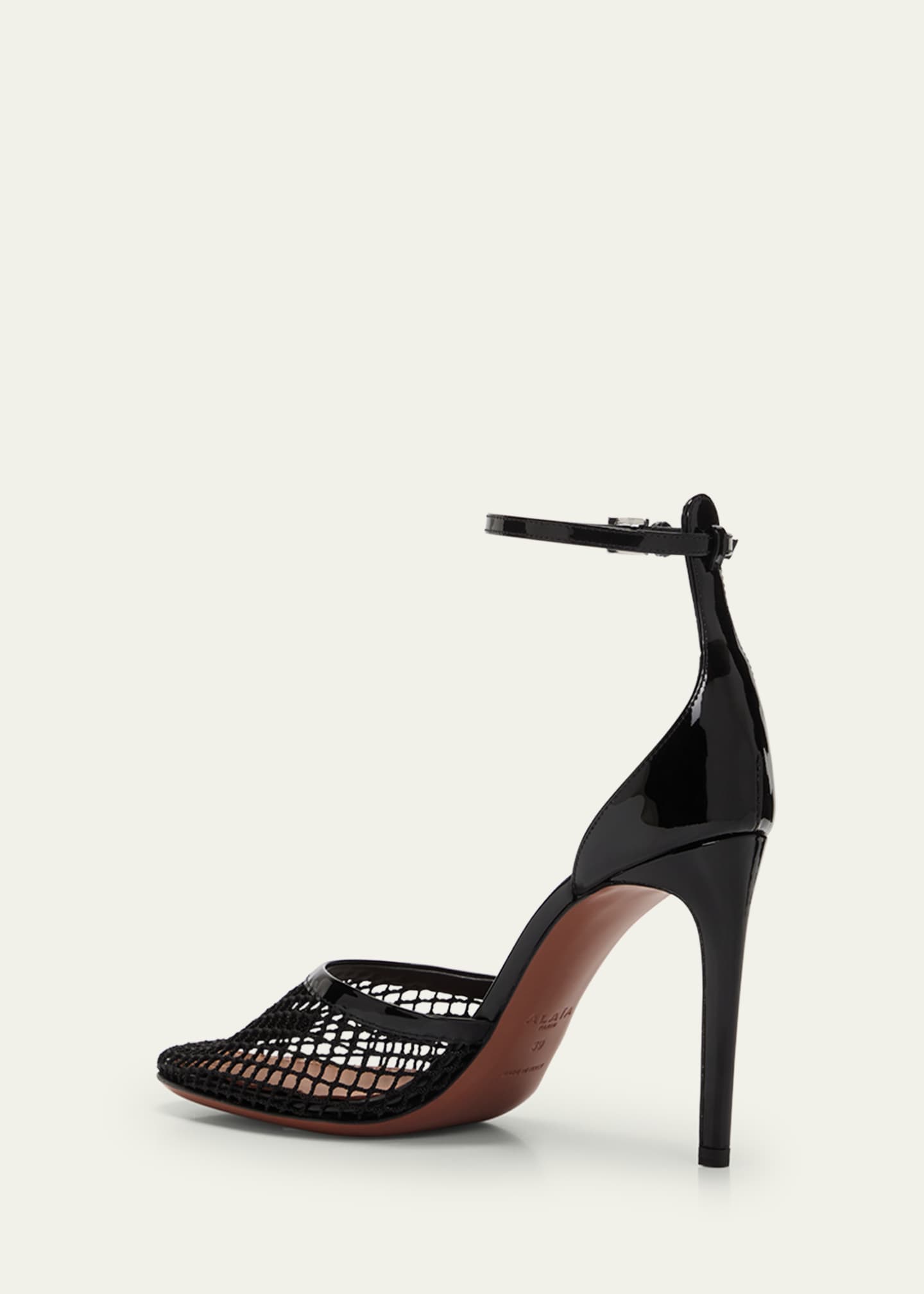 ALAIA Fishnet Patent Ankle-Strap Pumps - Bergdorf Goodman