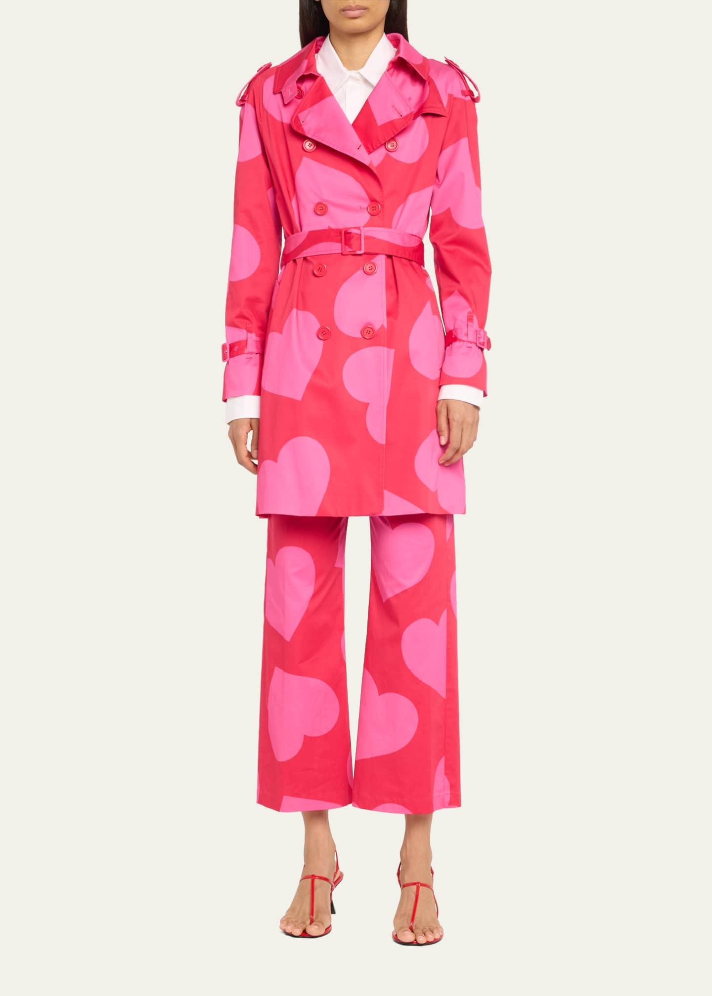 Libertine Pinky Red Heart Double Breasted Belted Trench Coat Bergdorf