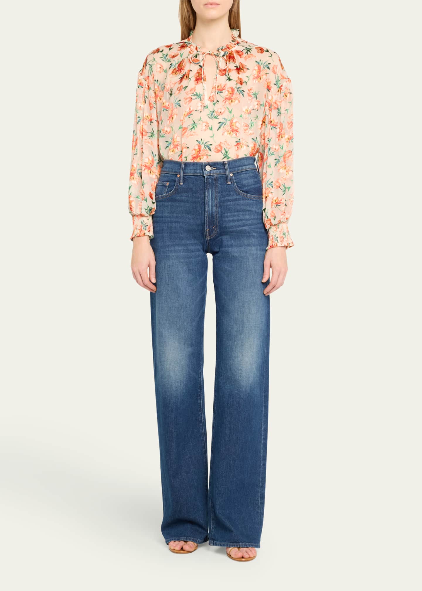 Alice + Olivia Julius Voluminous Long-Sleeve Floral Burnout Blouse ...
